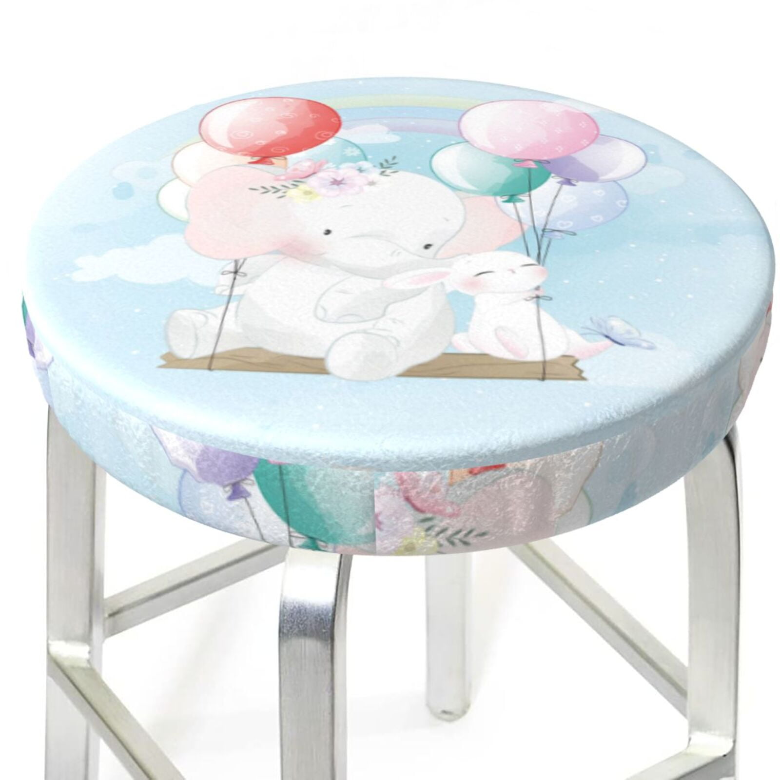 Round Bar Stool Covers Cute Elephant Bunny Flying With Balloon Soft ...
