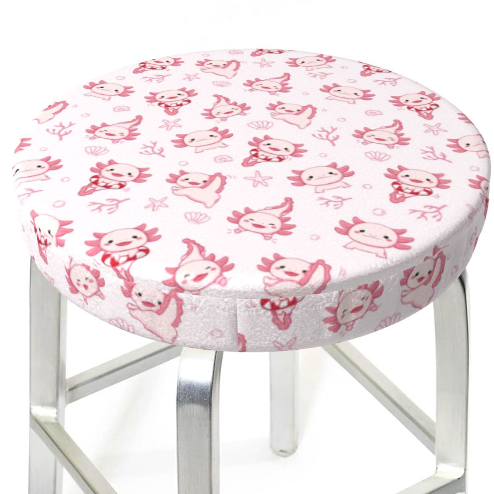 Round Bar Stool Covers Cute kawaii pink axolotl funny Soft Velvet Bar ...