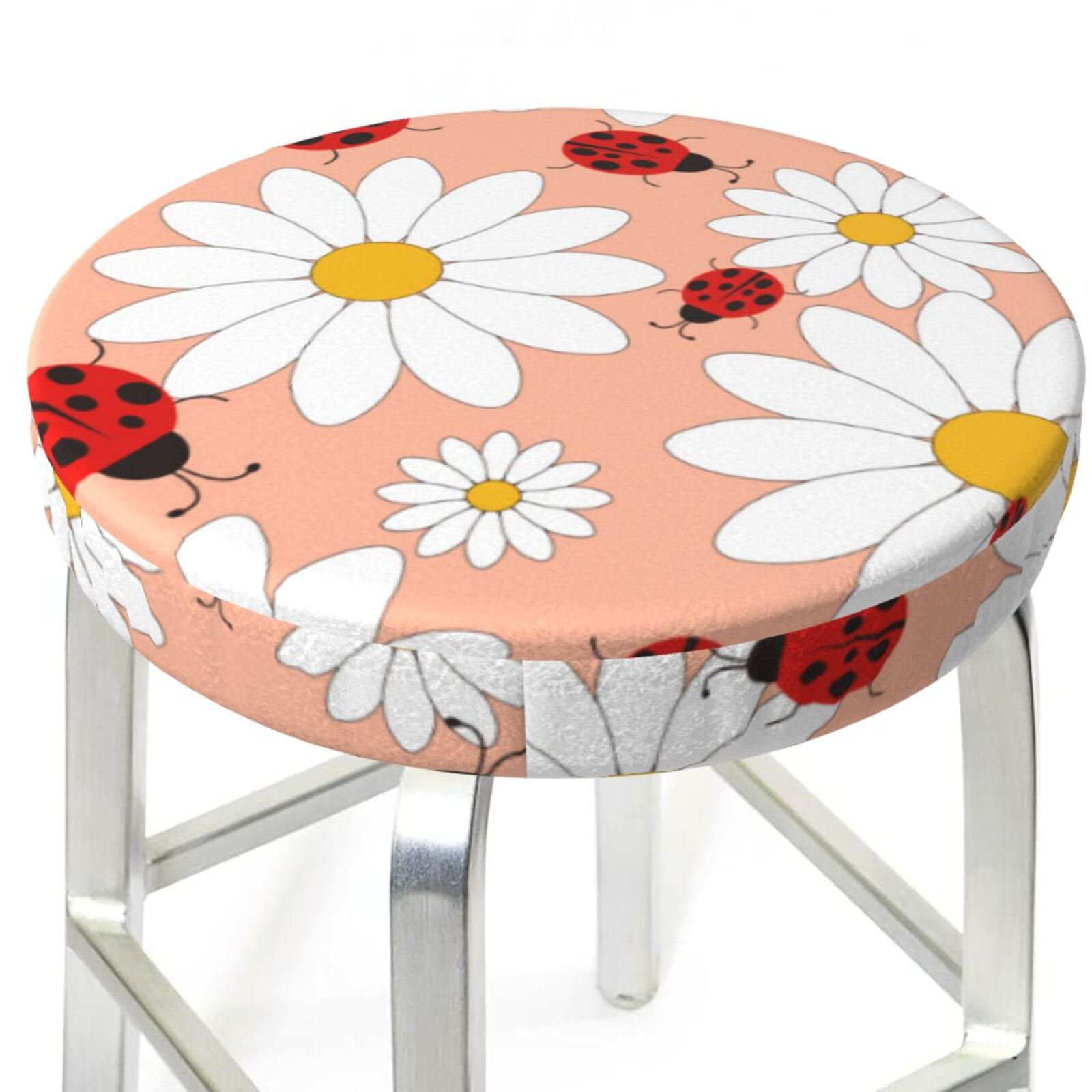 Round Bar Stool Covers Daisy and Ladybug Soft Velvet Bar Stool Seat ...