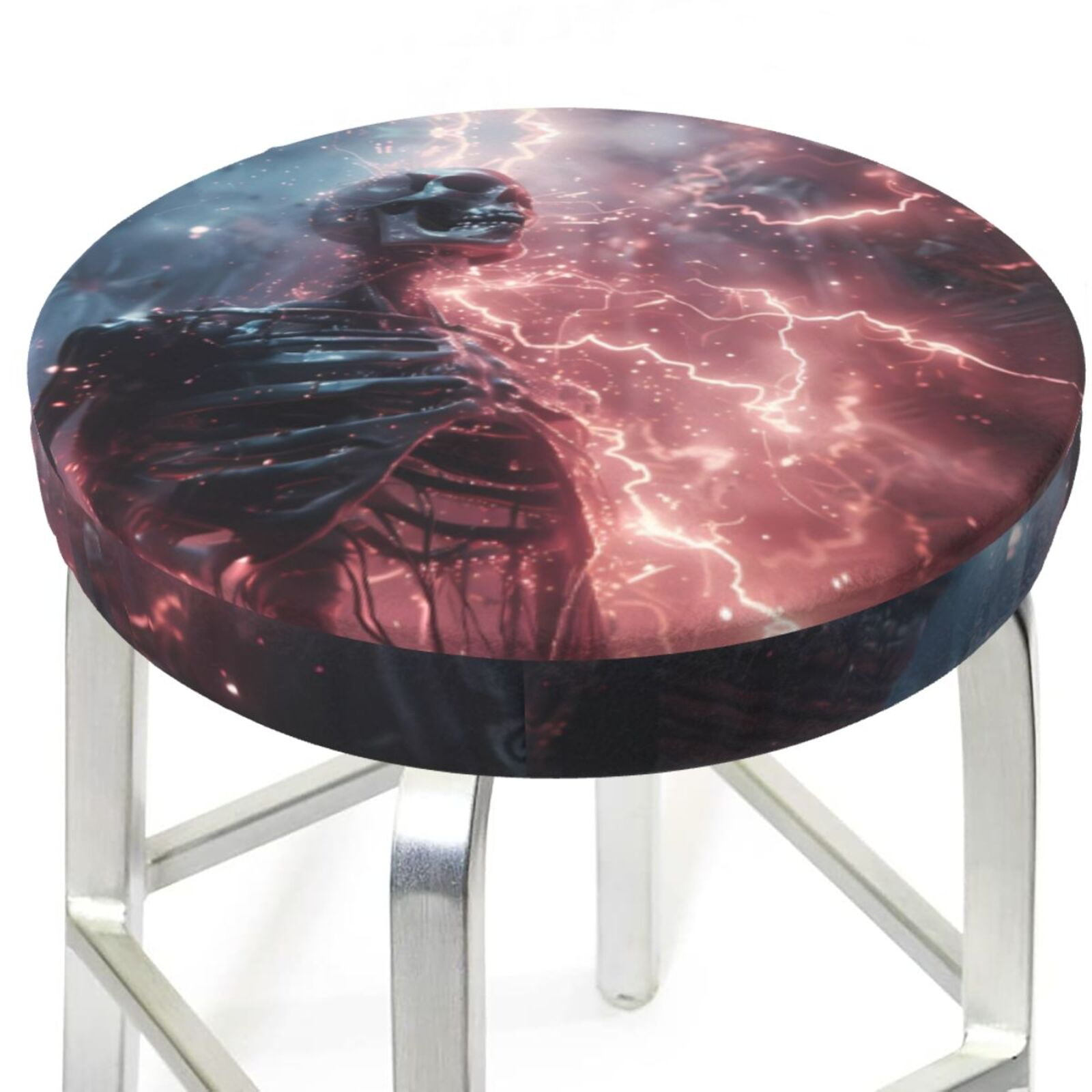 Round Bar Stool Covers Electric Skeleton Surrealism Soft Velvet Bar ...