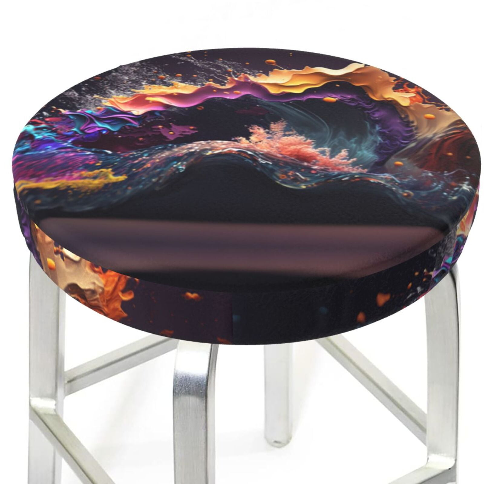 Round Bar Stool Covers Explosive Fluid Splash Art Soft Velvet Bar Stool ...