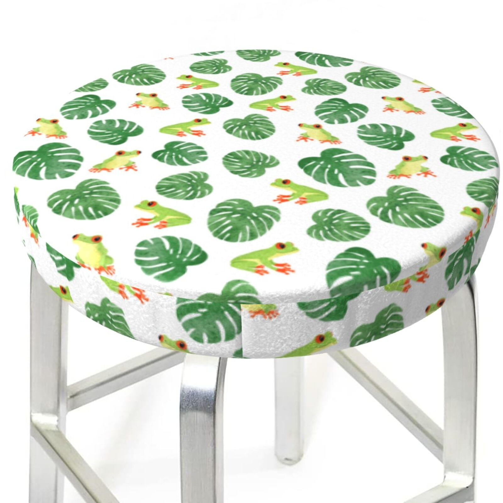 Round Bar Stool Covers Frogs And Tropical Leaves Soft Velvet Bar Stool ...