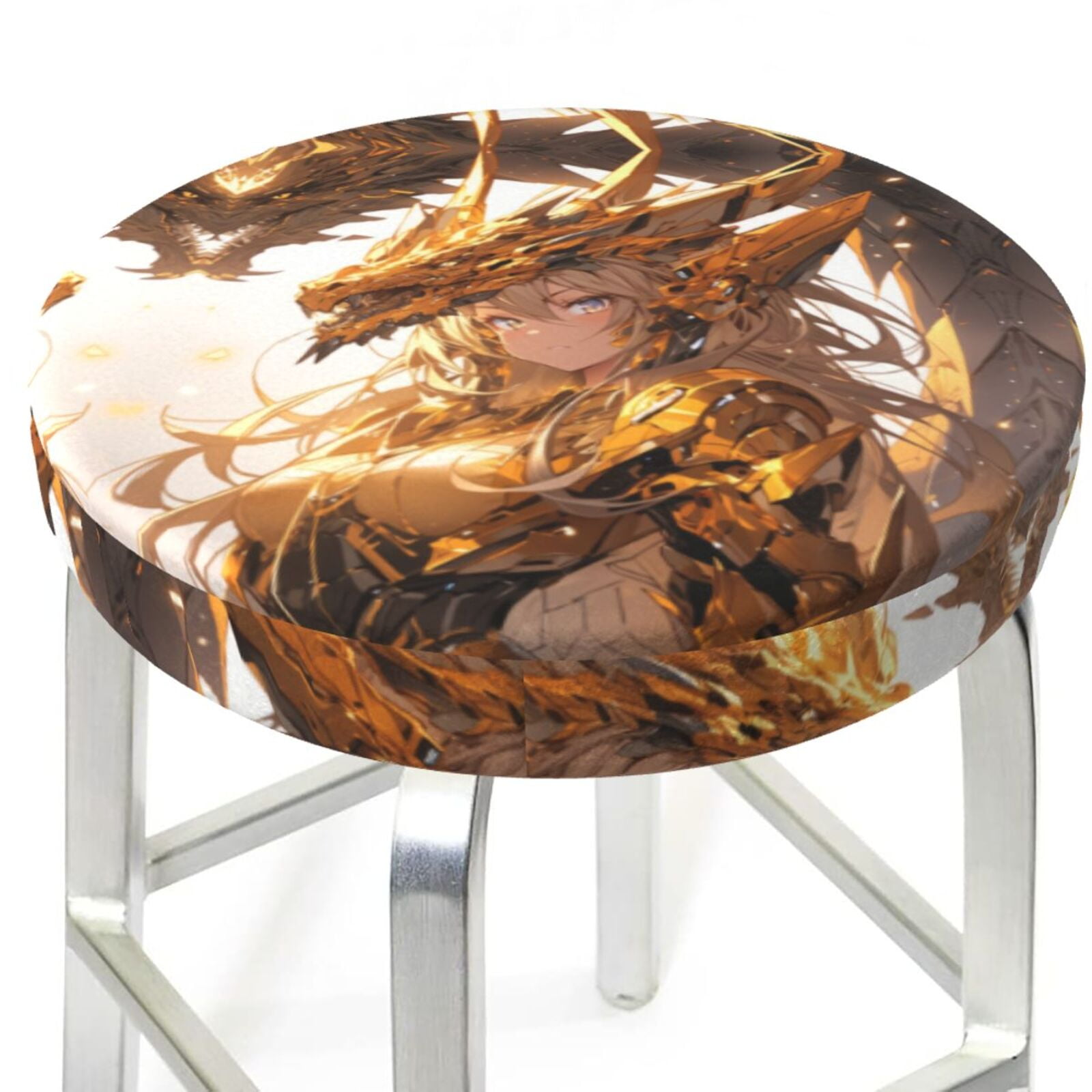 Round Bar Stool Covers Golden Armor Dragon Princess Soft Velvet Bar ...