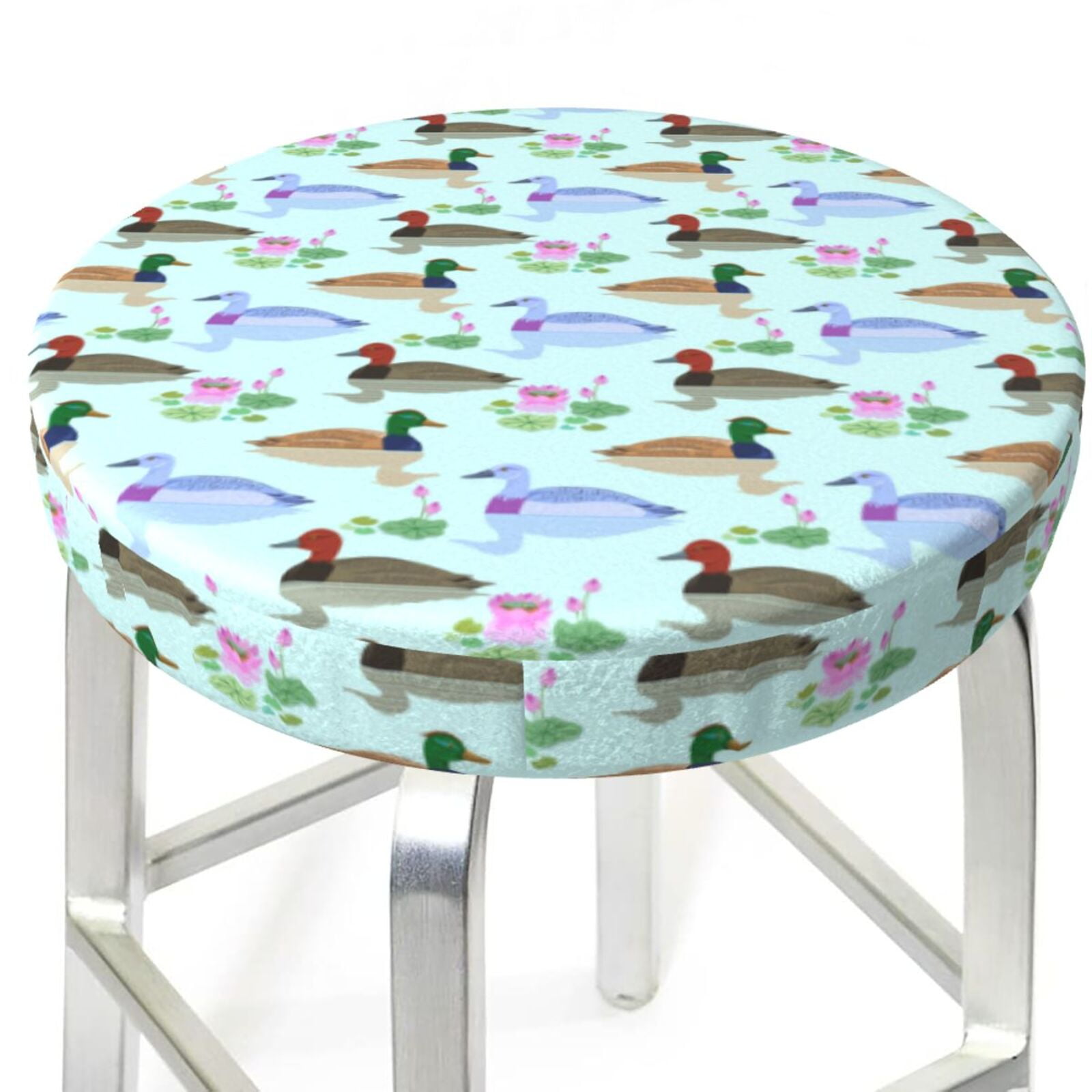 Round Bar Stool Covers Mallard Duck Of Lotus Flowers Soft Velvet Bar ...