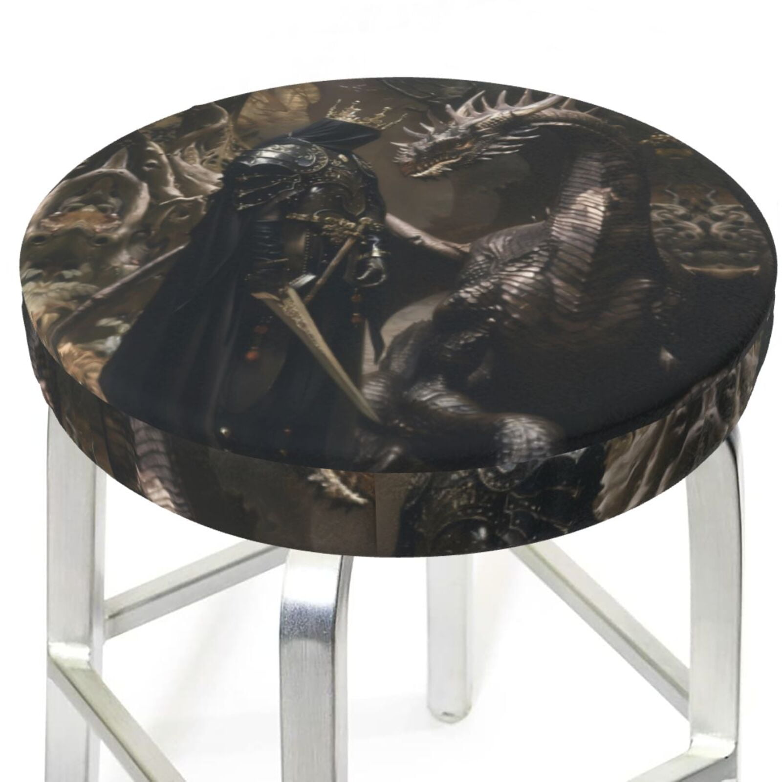 Round Bar Stool Covers Medieval Knight And Dragon Soft Velvet Bar Stool ...