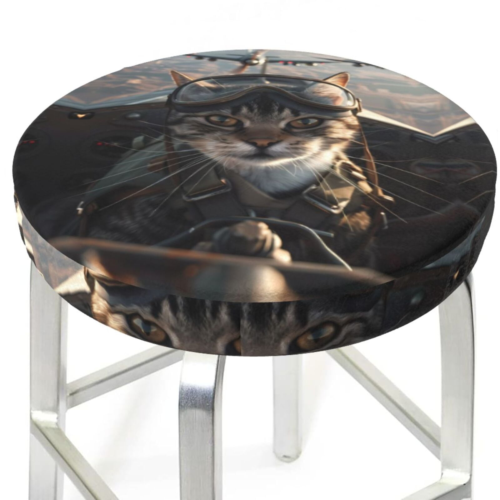 Round Bar Stool Covers Pilot Cat In Vintage Plane Soft Velvet Bar Stool ...