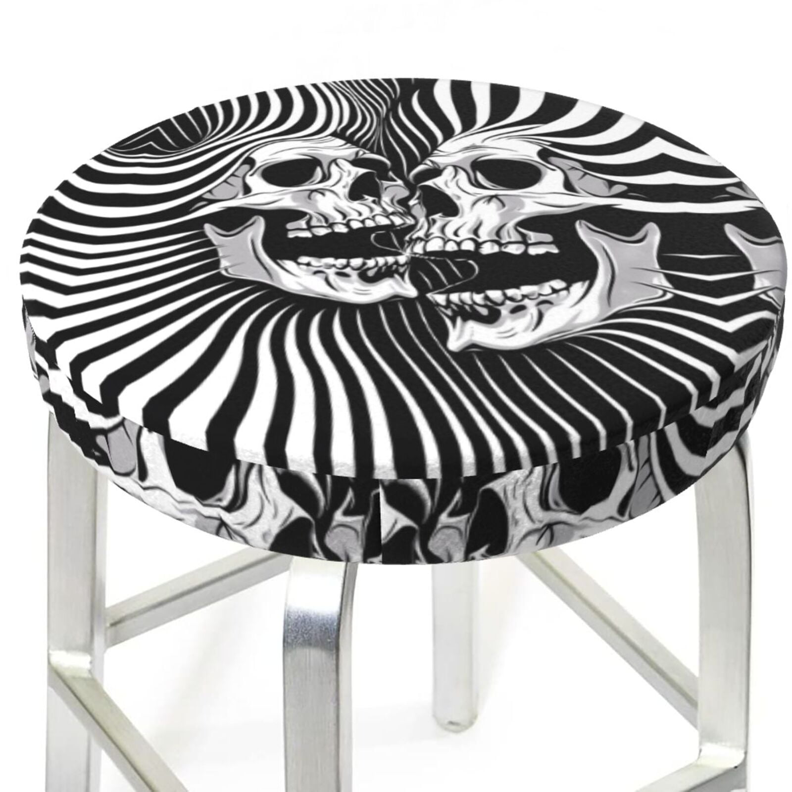 Round Bar Stool Covers Psychedelic Skull Illusion Art Soft Velvet Bar ...