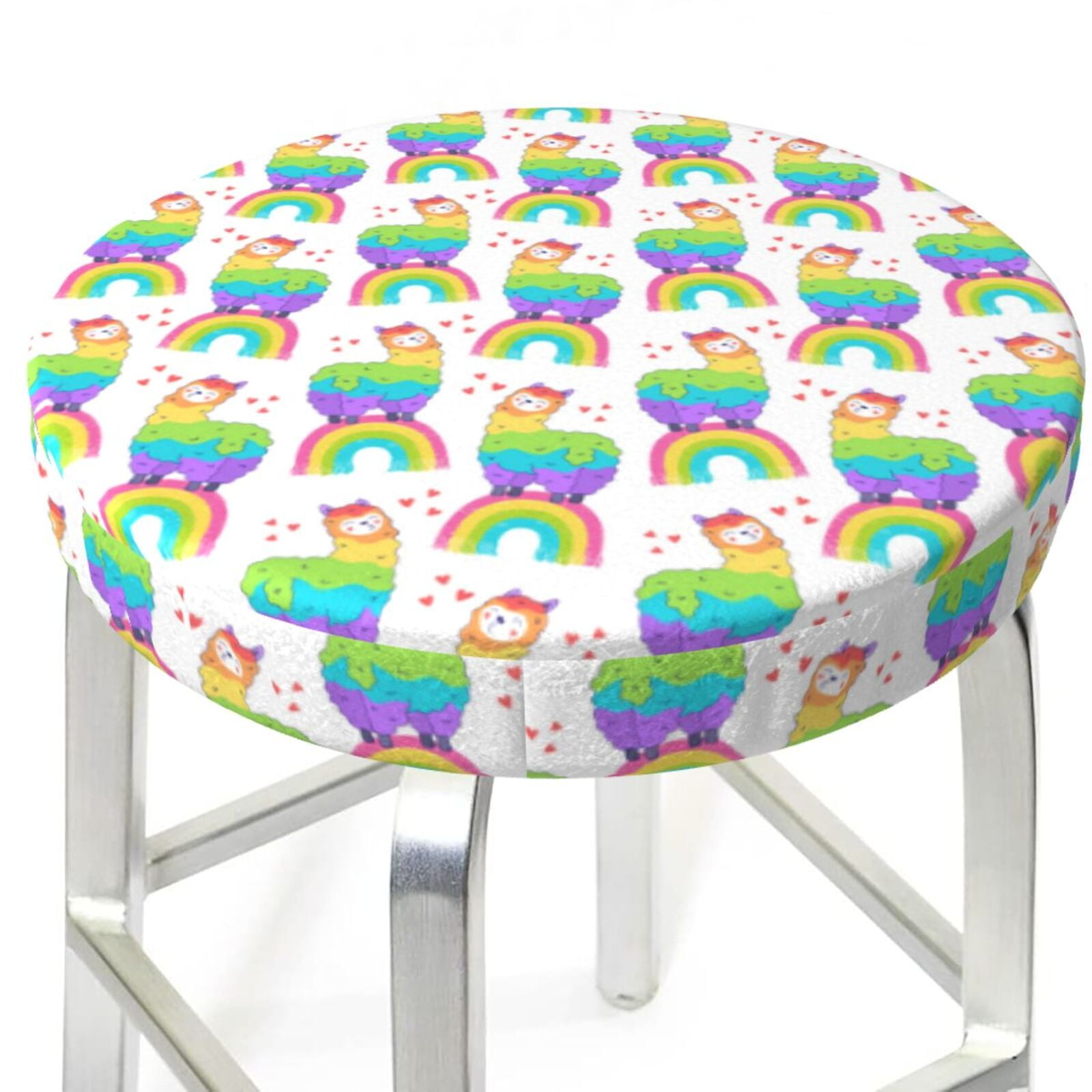 Round Bar Stool Covers Rainbow Llama Soft Velvet Bar Stool Seat Covers ...