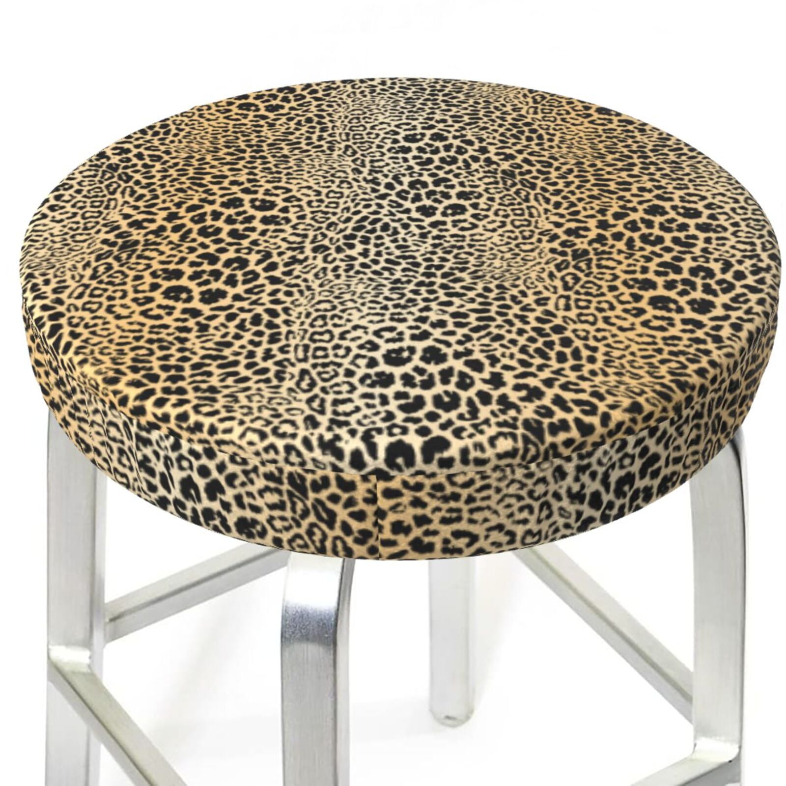 Round Bar Stool Covers Realistic leopard print beige Soft Velvet Bar ...