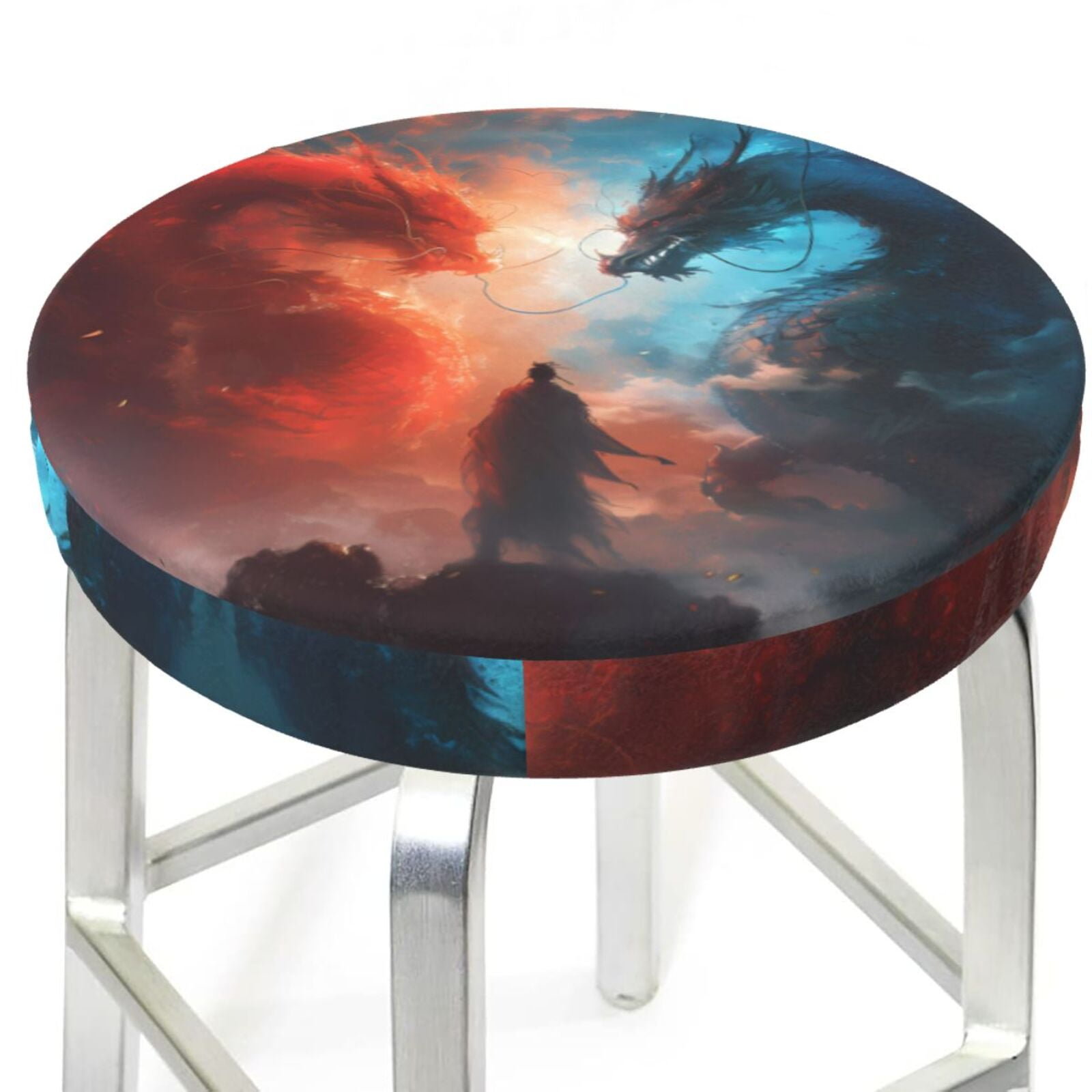 Round Bar Stool Covers Red and Blue Sky Dragon Soft Velvet Bar Stool ...