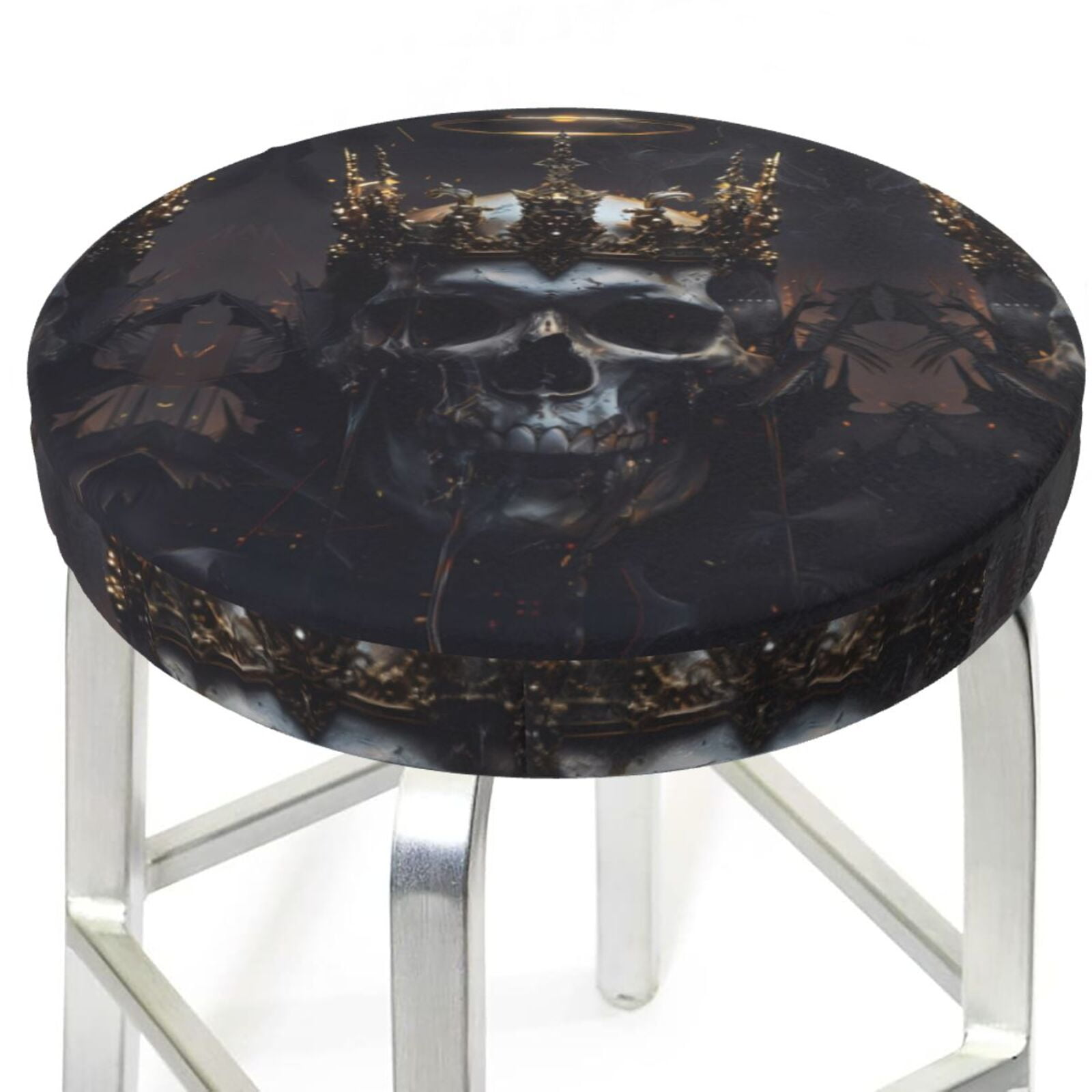 Round Bar Stool Covers Royal Skull With Golden Crown Soft Velvet Bar ...
