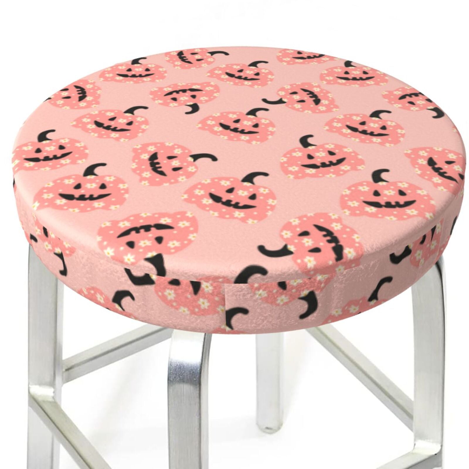 Round Bar Stool Covers Smiling Pink Pumpkins Soft Velvet Bar Stool Seat ...
