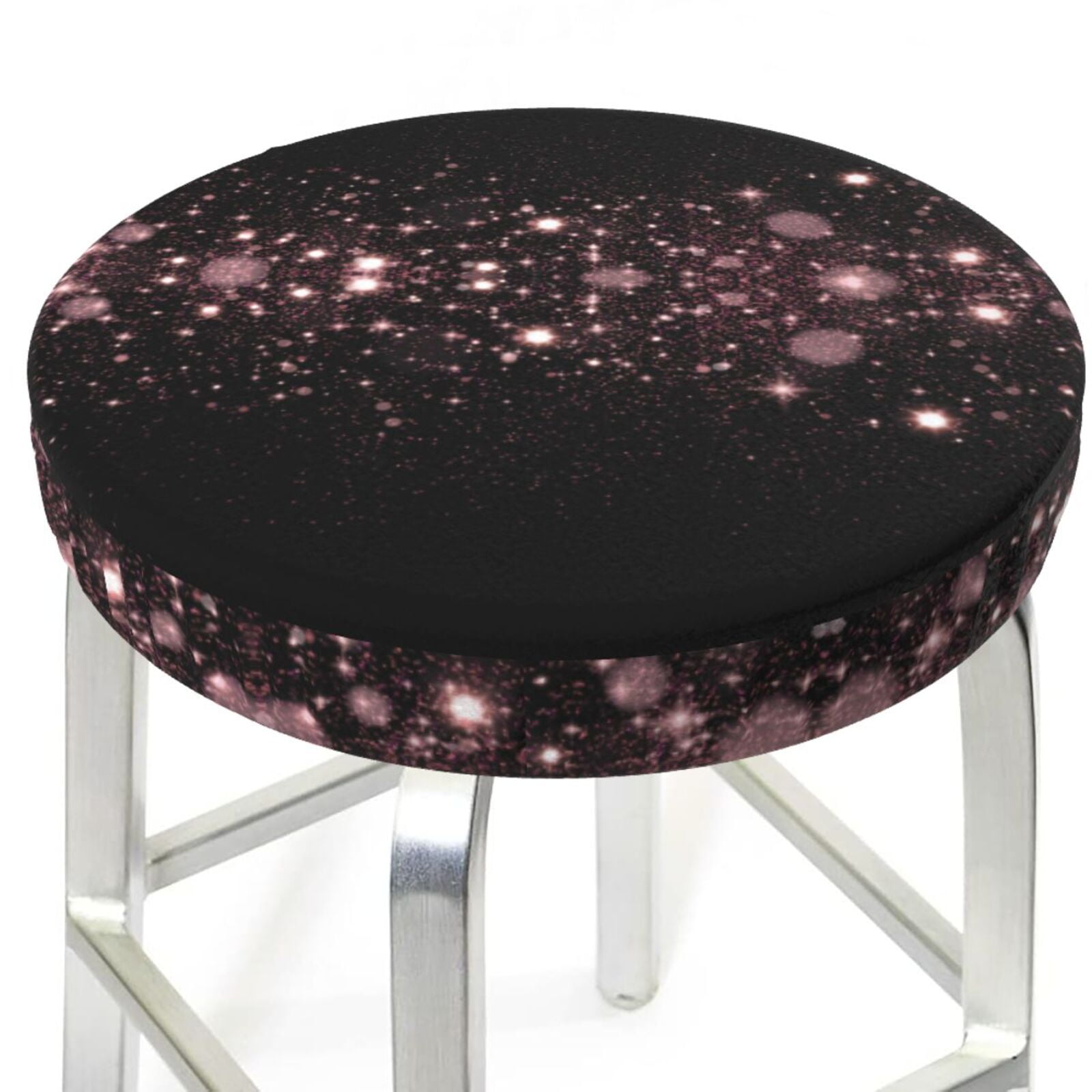 Round Bar Stool Covers Sparkling Pink Night Sky Soft Velvet Bar Stool ...