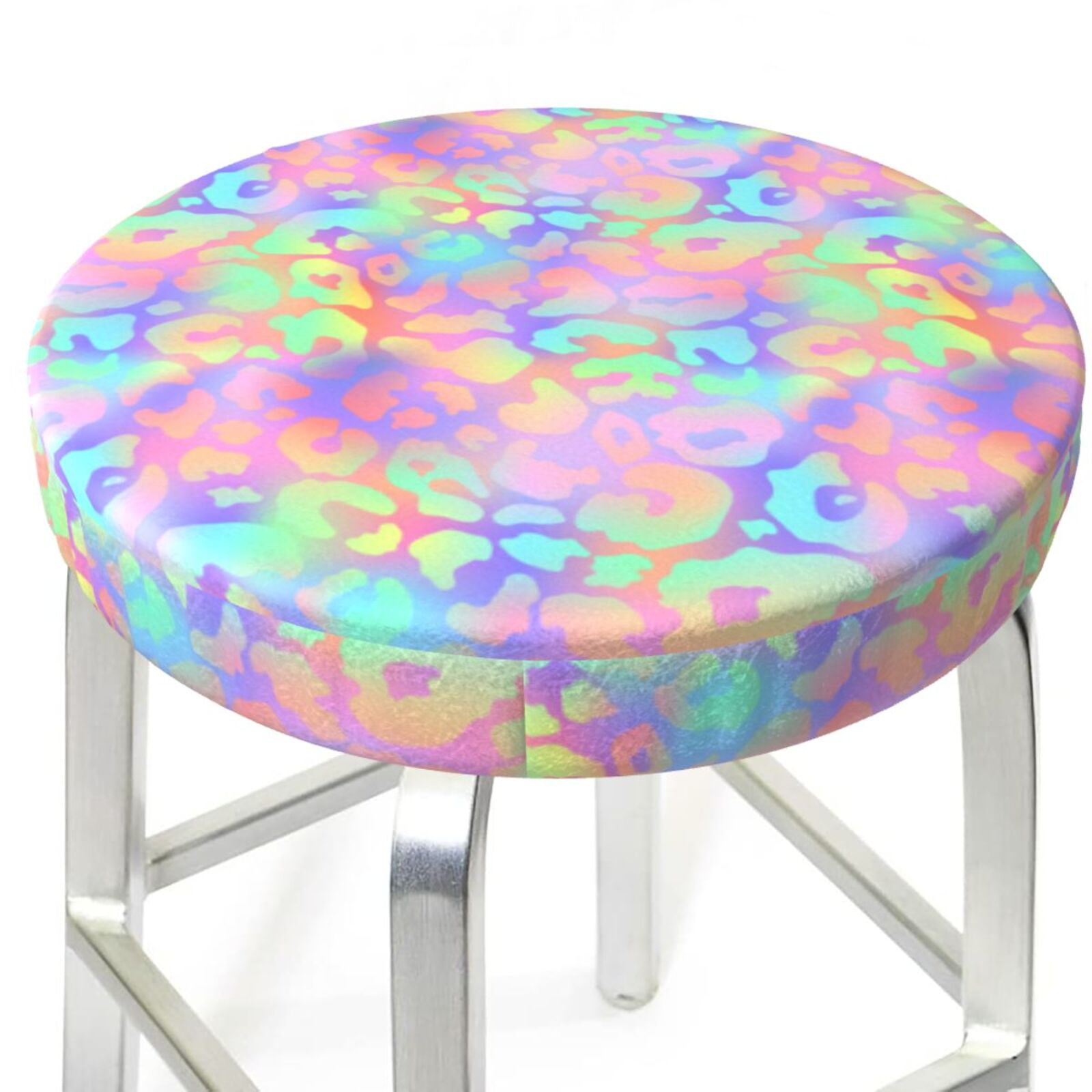 Round Bar Stool Covers Trendy Leopard rainbow bright Soft Velvet Bar ...