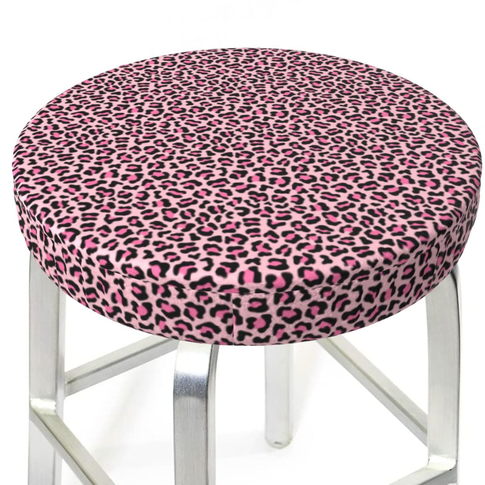 Round Bar Stool Covers Trendy pink Leopard cute Soft Velvet Bar Stool ...