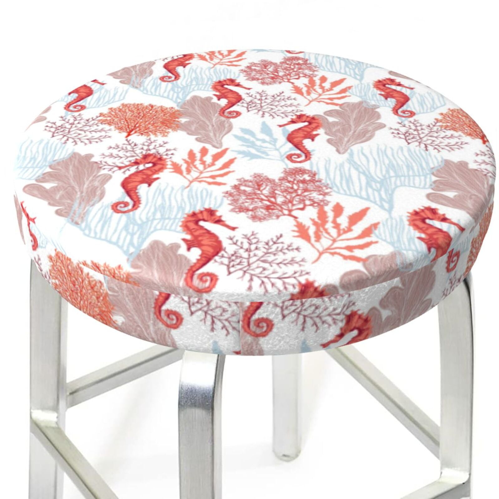 Round Bar Stool Covers Tropical Corals Seahorse Soft Velvet Bar Stool ...