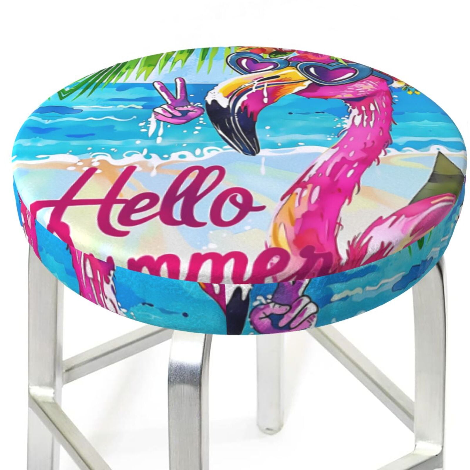 Round Bar Stool Covers Tropical Flamingo Summer Soft Velvet Bar Stool ...