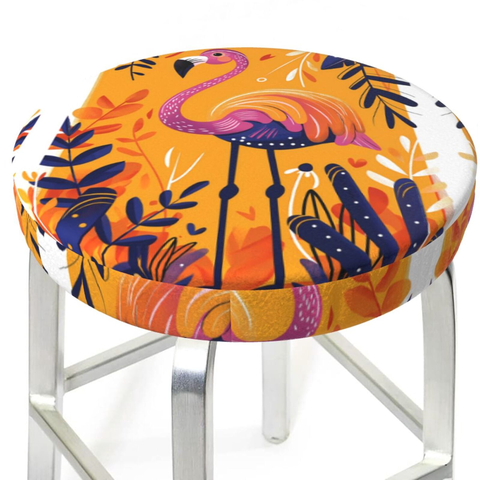 Round Bar Stool Covers Vibrant Flamingo Illustration Soft Velvet Bar ...