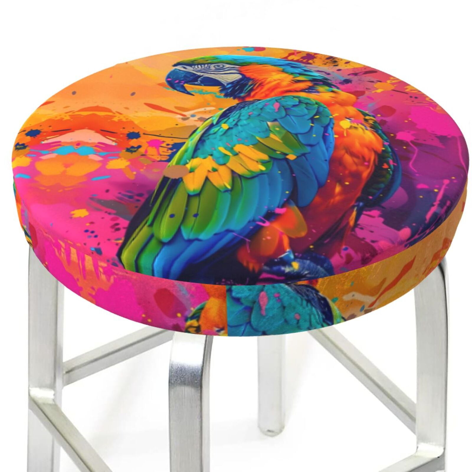Round Bar Stool Covers Vibrant Parrot Splash Art Soft Velvet Bar Stool ...