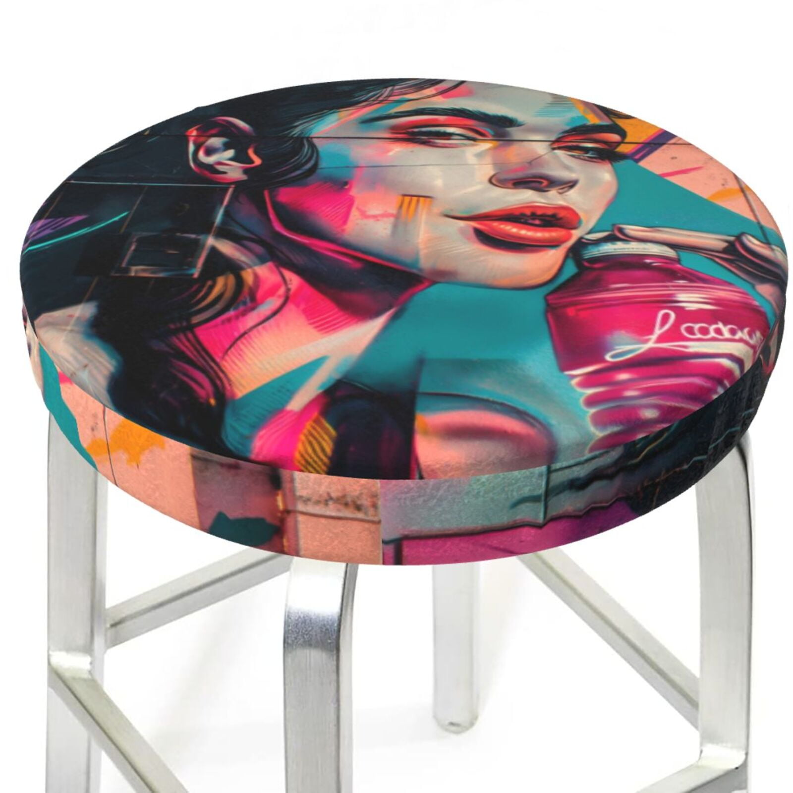 Round Bar Stool Covers Vibrant Street Art Portrait Soft Velvet Bar ...