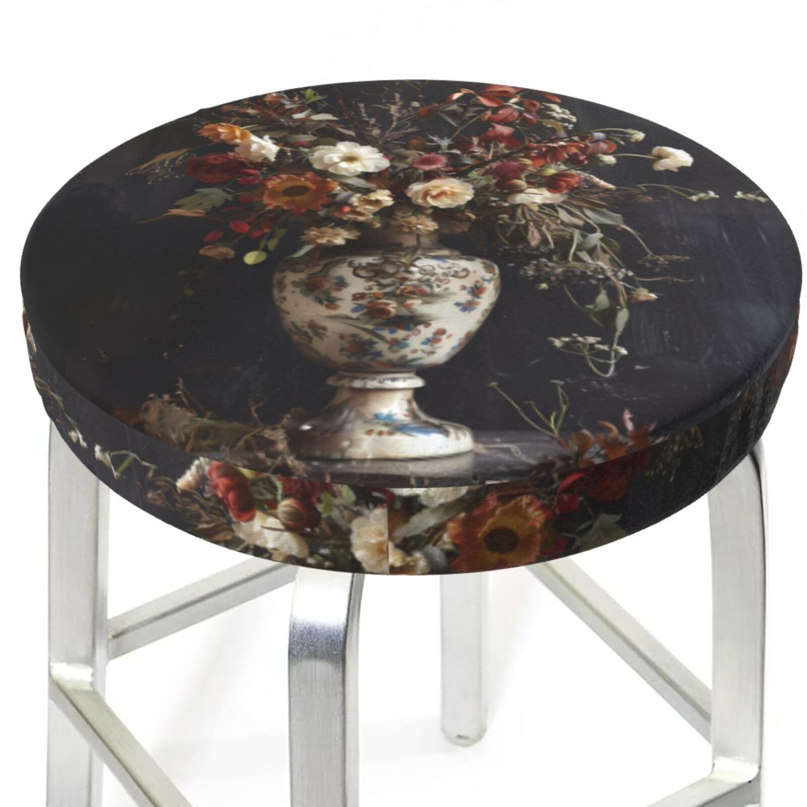 Round Bar Stool Covers Vintage Floral Vase A Soft Velvet Bar Stool Seat ...