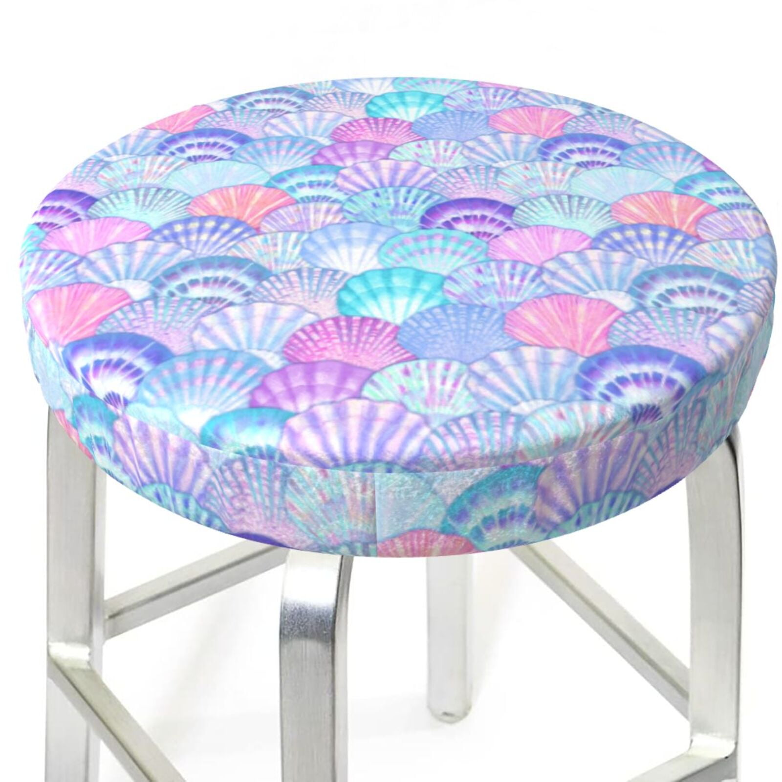 Round Bar Stool Covers Watercolor Sea Shells 1 Soft Velvet Bar Stool ...