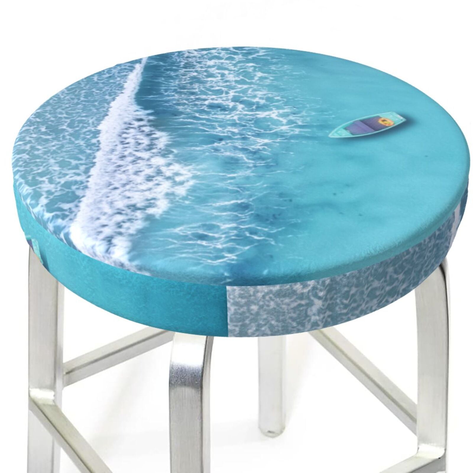 Round Bar Stool Covers Waves and Boats on the Beach Soft Velvet Bar ...