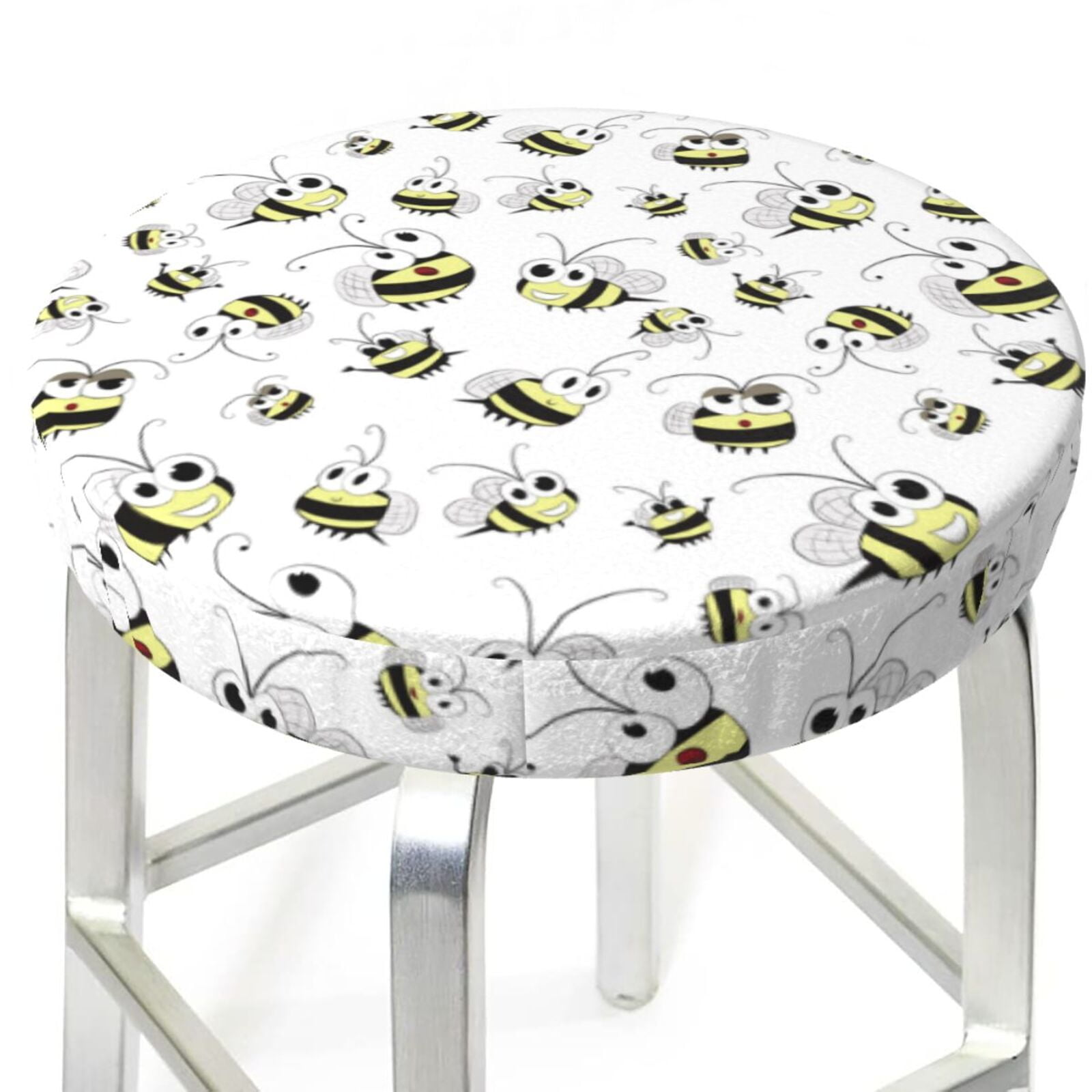 Round Bar Stool Covers cartoon bees funny white cute Soft Velvet Bar ...