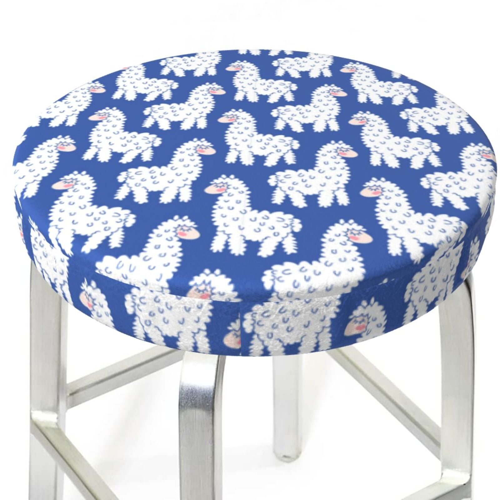 Round Bar Stool Covers cute cartoon lama alpaca blue Soft Velvet Bar ...