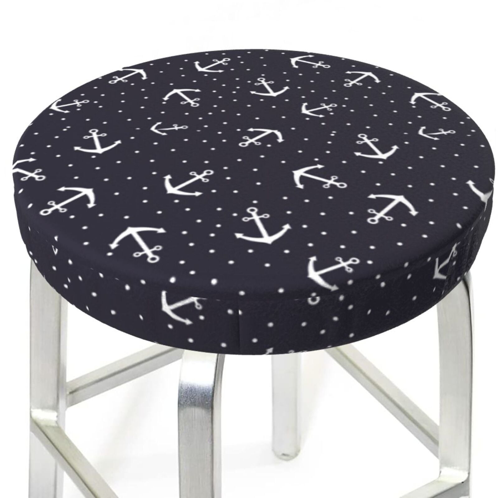Round Bar Stool Covers cute white anchor dots navyblue Soft Velvet Bar ...