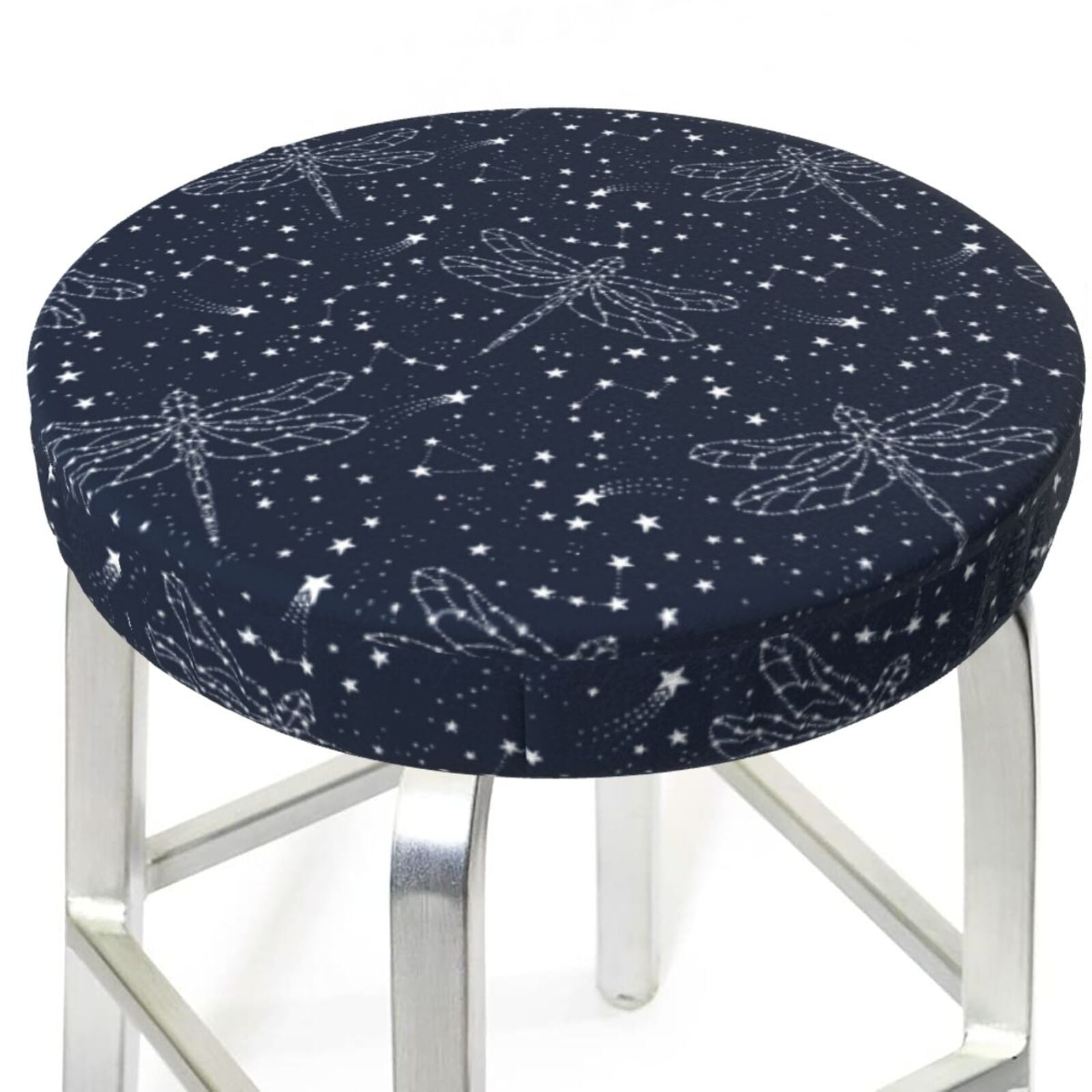 Round Bar Stool Covers dragonfly stars navyblue starry Soft Velvet Bar Stool Seat Covers, 12-14 ...