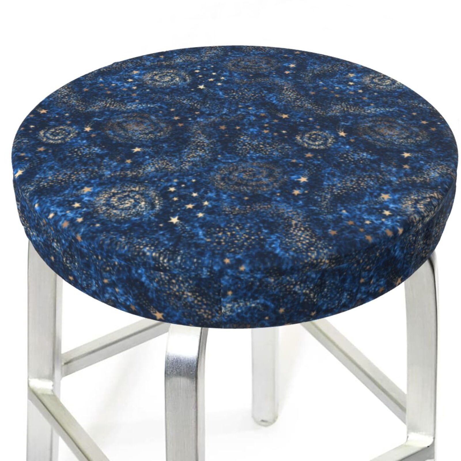 Round Bar Stool Covers golden star blue starry sky Soft Velvet Bar ...