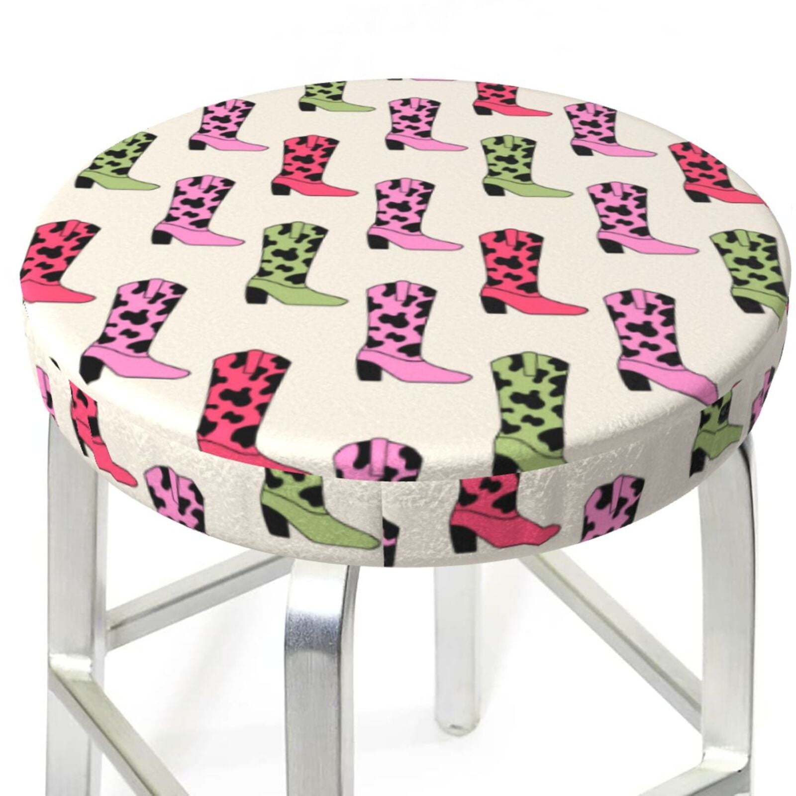 Round Bar Stool Covers retro cowboy boots cow print Soft Velvet Bar ...