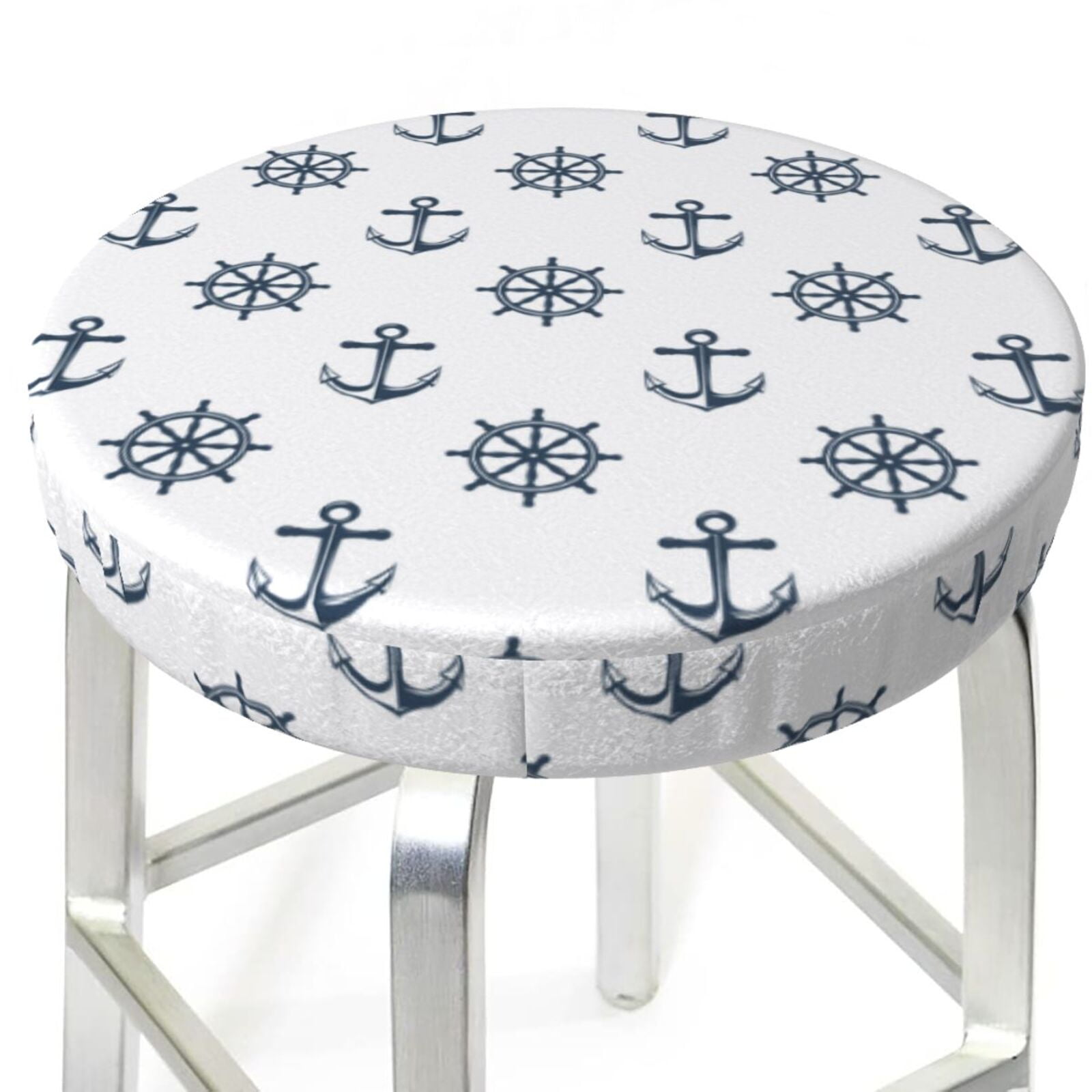 Round Bar Stool Covers rudder Anchors Vintage grey Soft Velvet Bar ...