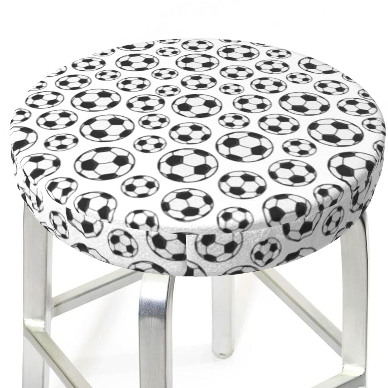 Round Bar Stool Covers soccer football balls white Soft Velvet Bar ...