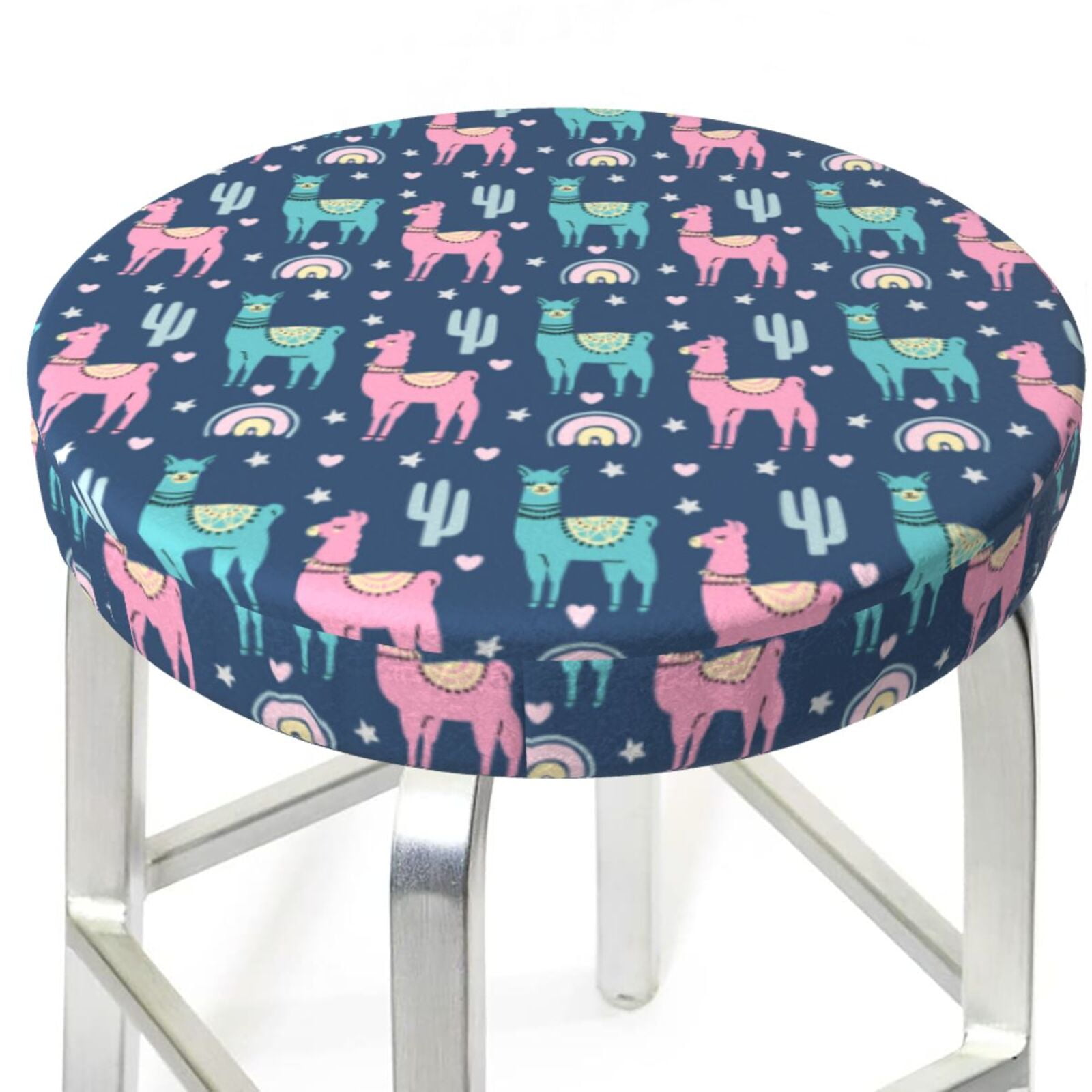 Round Bar Stool Covers Сute lamas cactus rainbow navyblue Soft Velvet ...