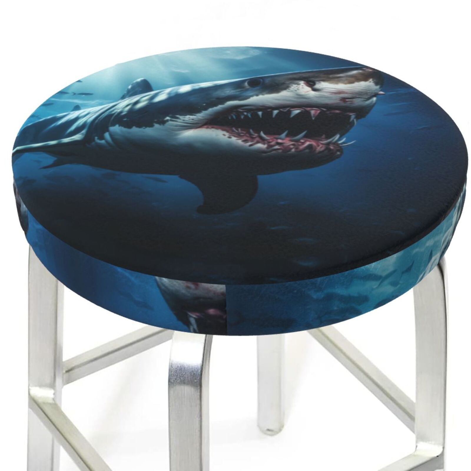Round Bar Stool Seat Covers, 3D Realistic Shark Elastic Round Chair ...