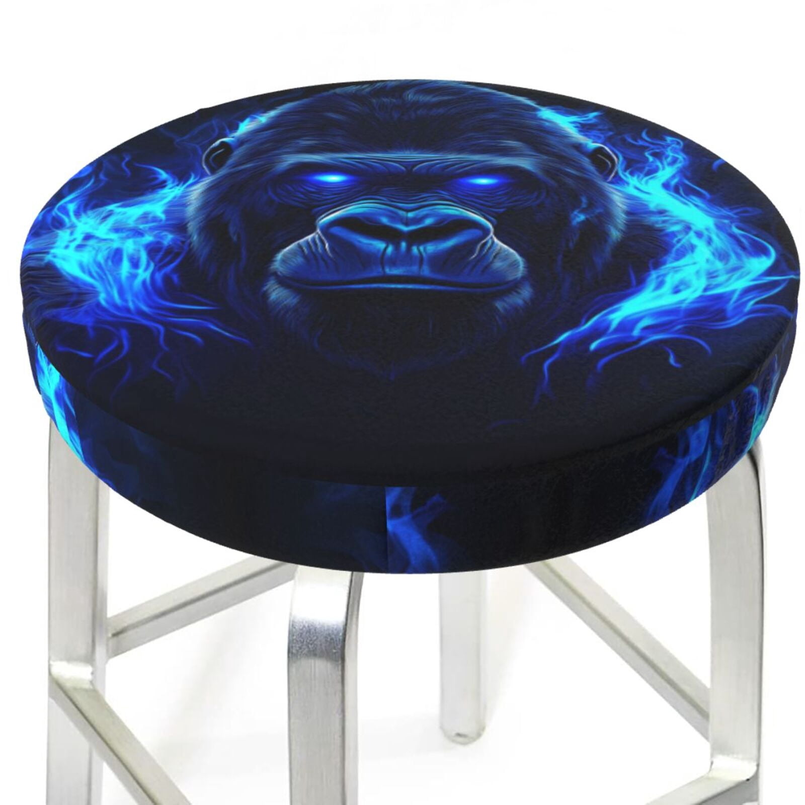 Round Bar Stool Seat Covers, Blue Flame Cool Gorilla Elastic Round ...