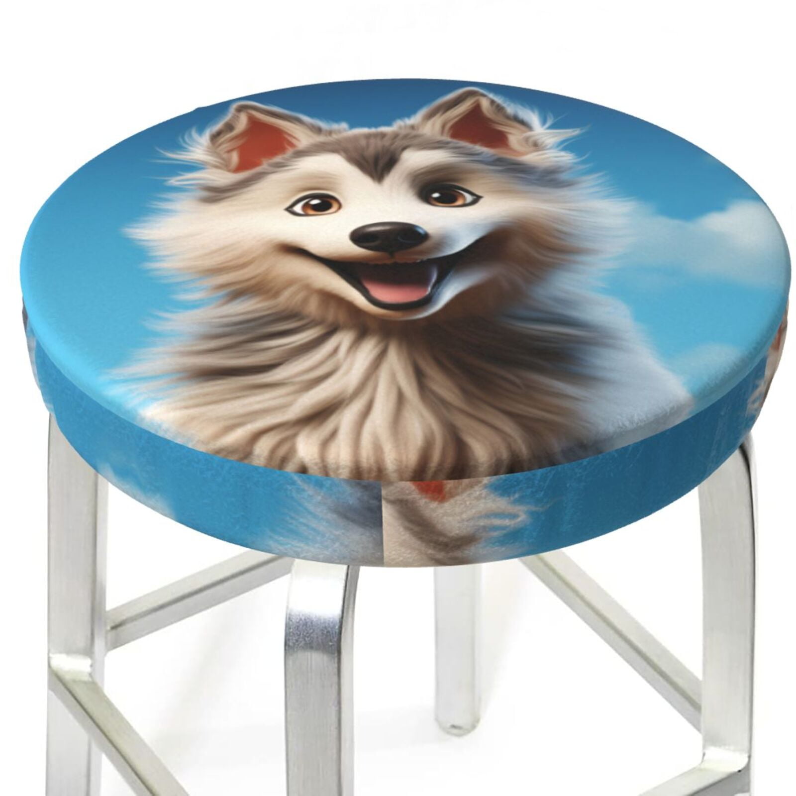 Round Bar Stool Seat Covers, Blue Sky Cute Wolf Elastic Round Chair ...