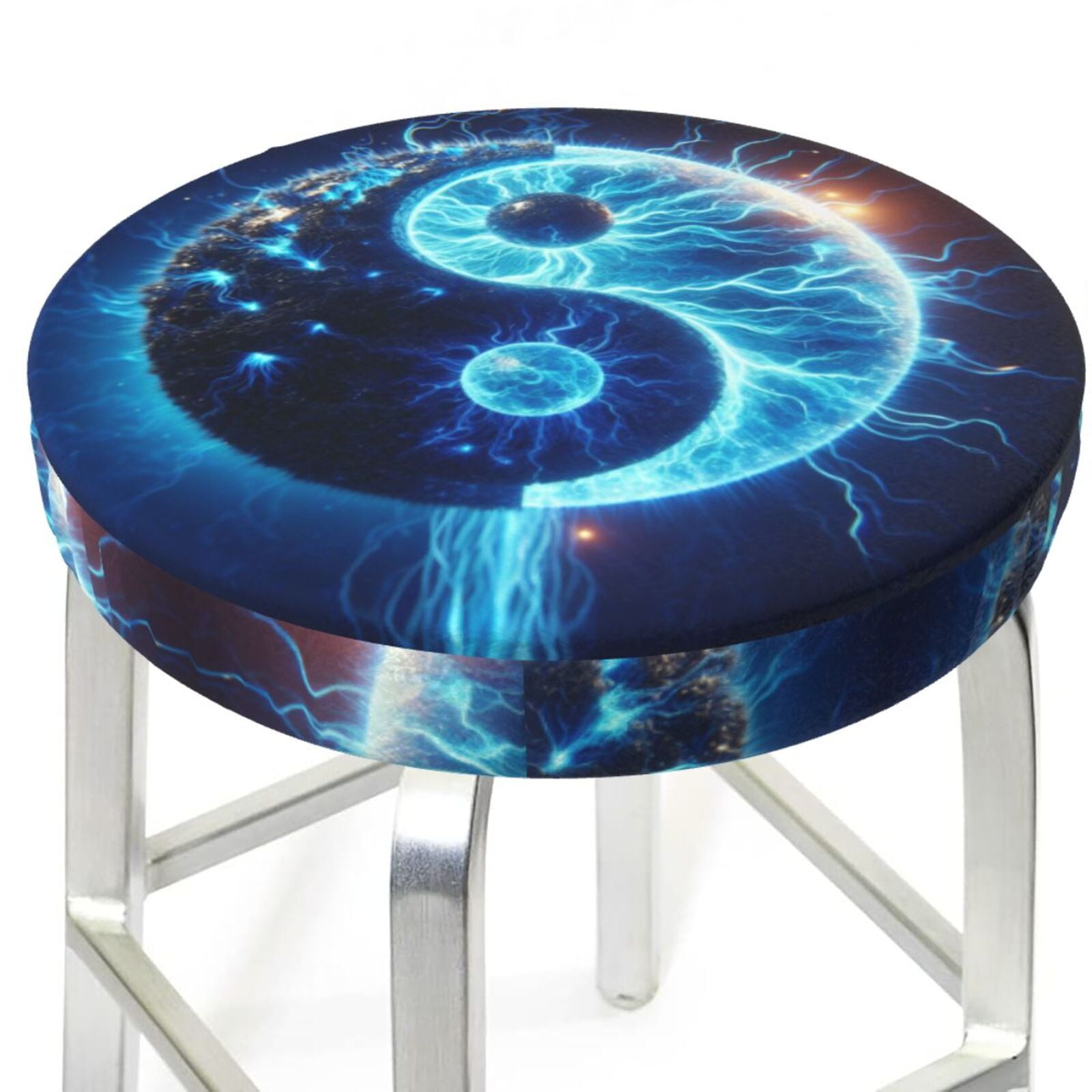 Round Bar Stool Seat Covers, Blue Yin And Yang Elastic Round Chair ...