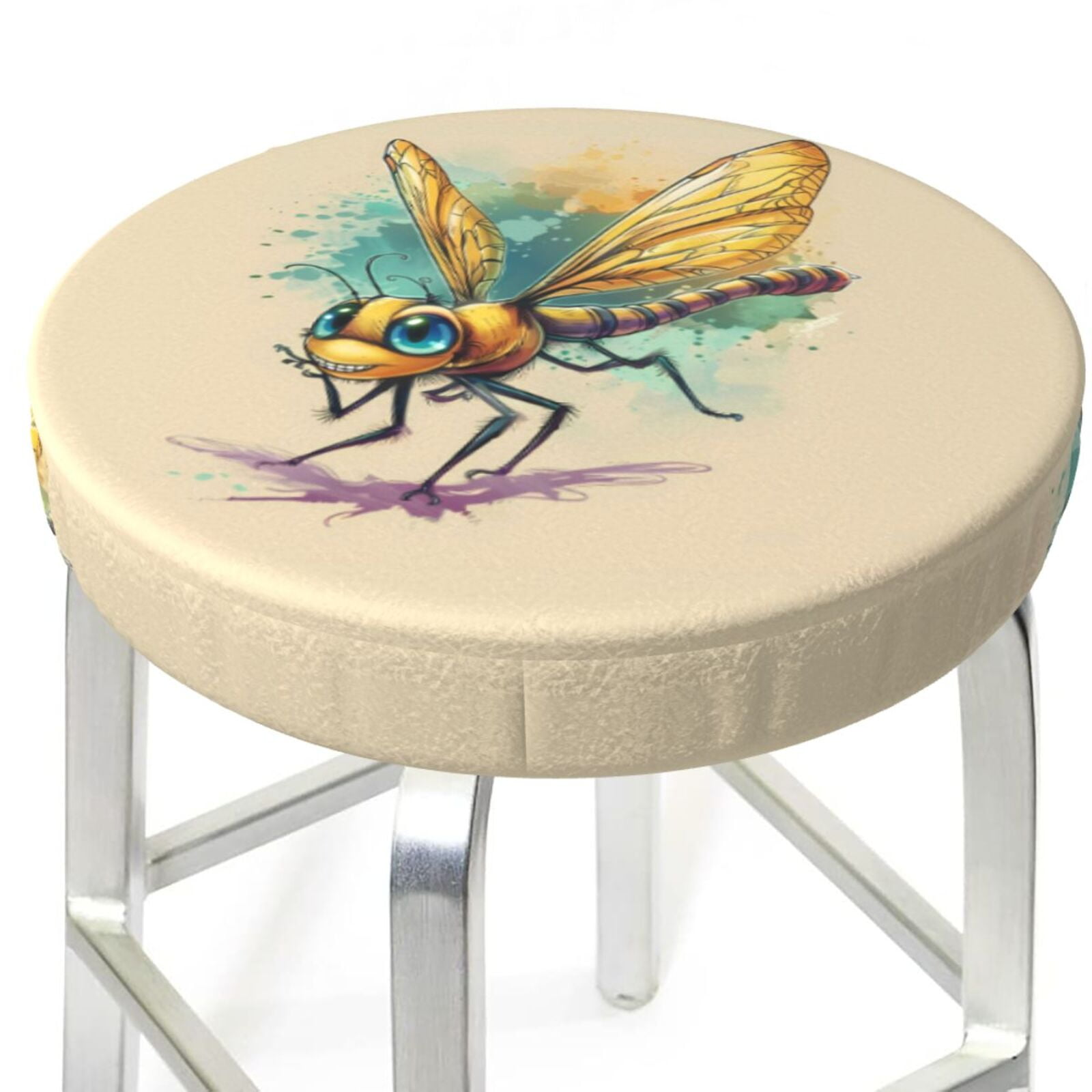 Round Bar Stool Seat Covers, Cartoon Dragonfly Art Elastic Round Chair Cover Stool Seat ...