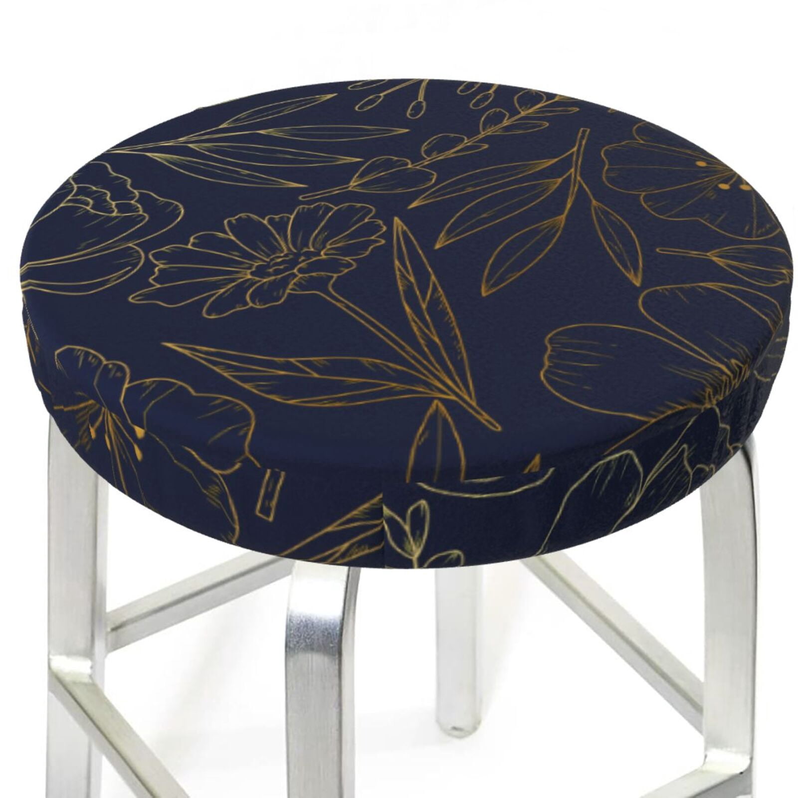 Round Bar Stool Seat Covers, Copper-Gold Gloss Outline Flower Elastic ...