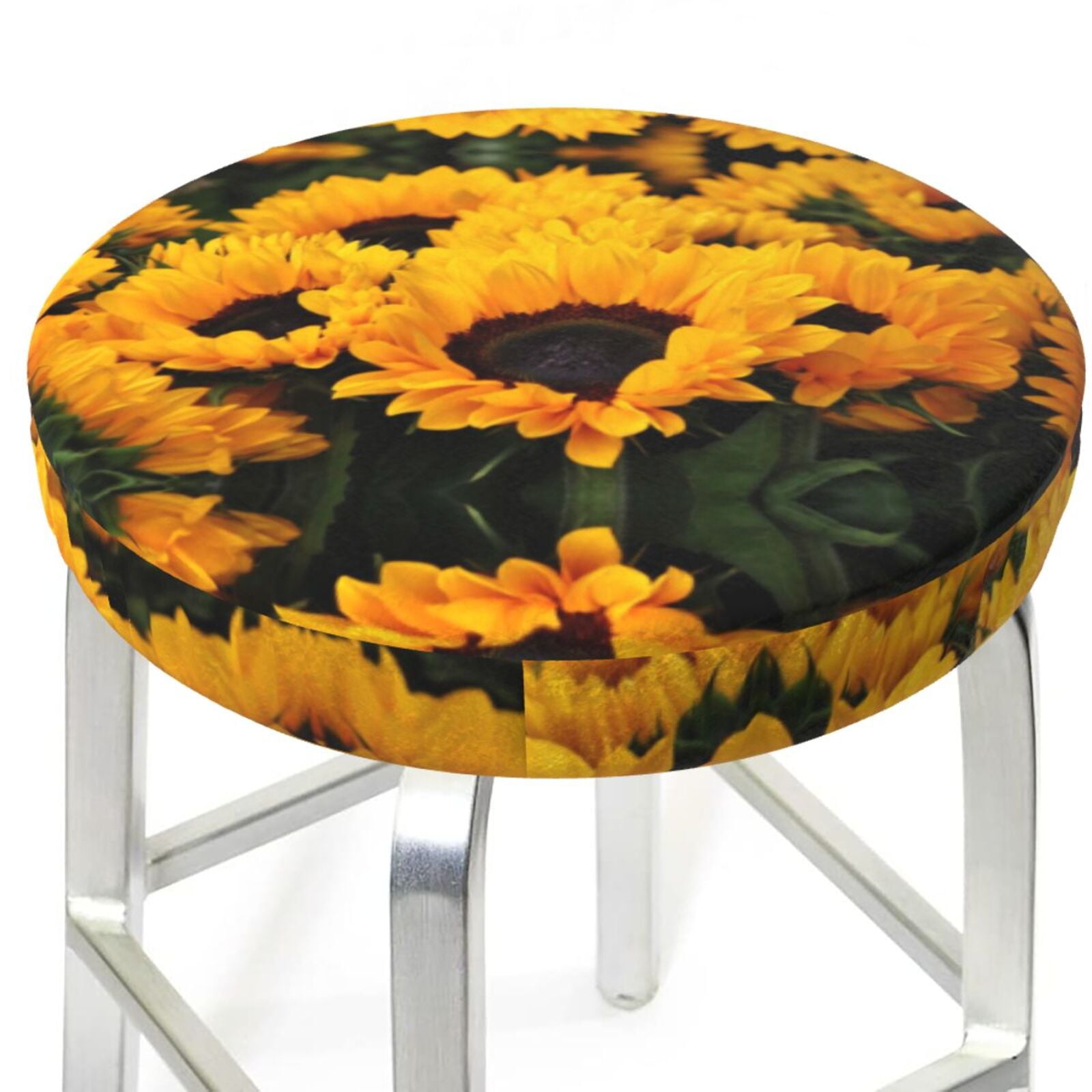 Round Bar Stool Seat Covers, Flower Bush Sunflower Elastic Round Chair ...