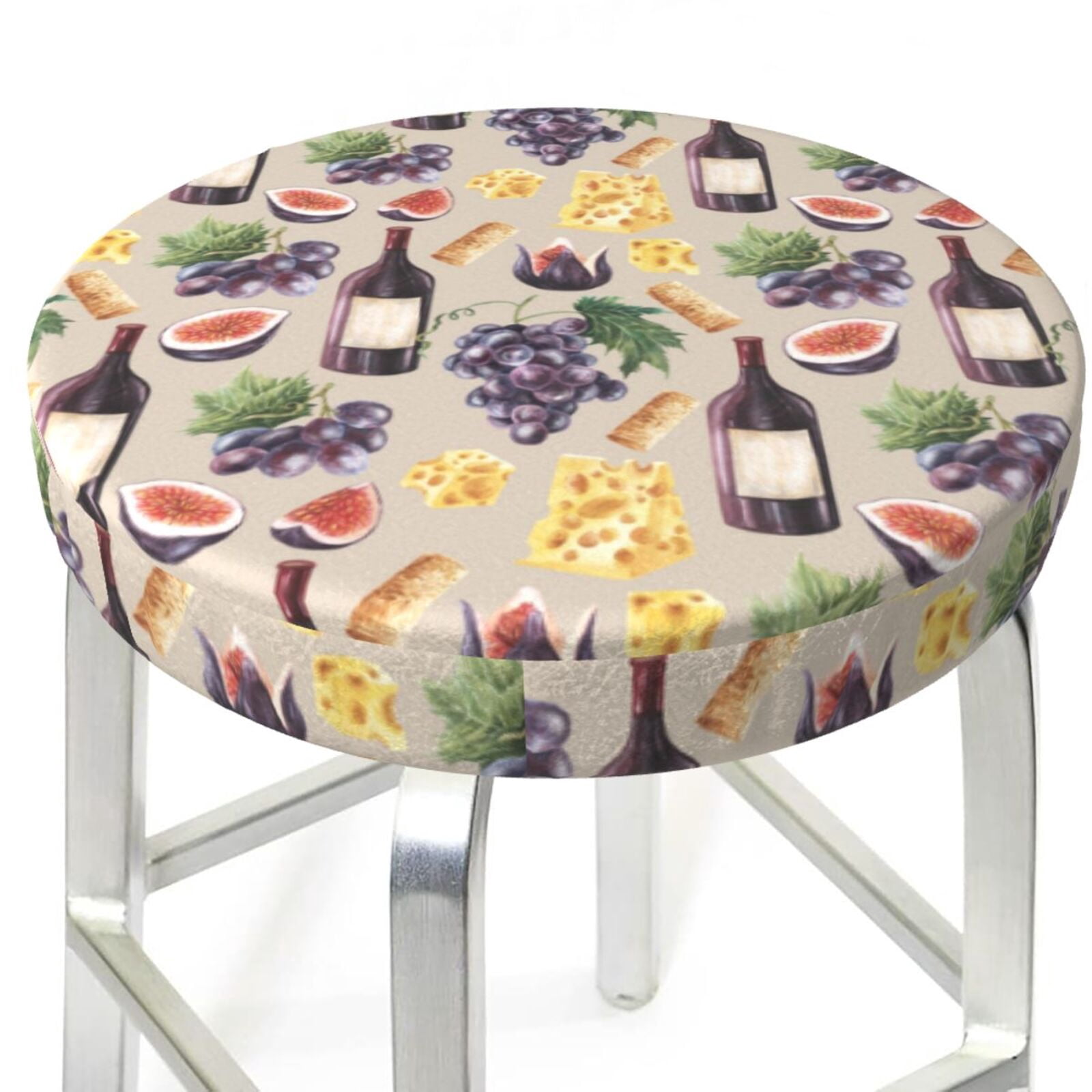 Round Bar Stool Seat Covers, Glasses Of Red Wine Elastic Round Chair ...