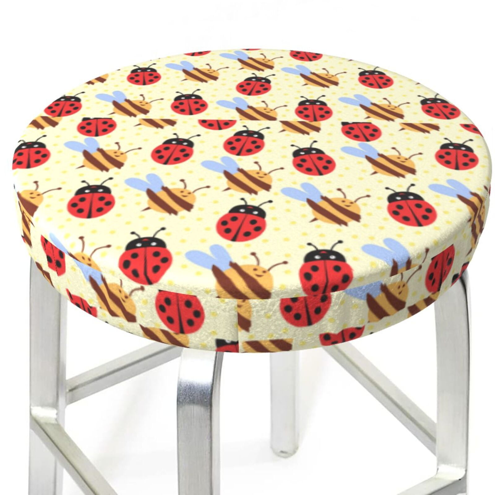 Round Bar Stool Seat Covers, Ladybug And Bee Elastic Round Chair Cover ...