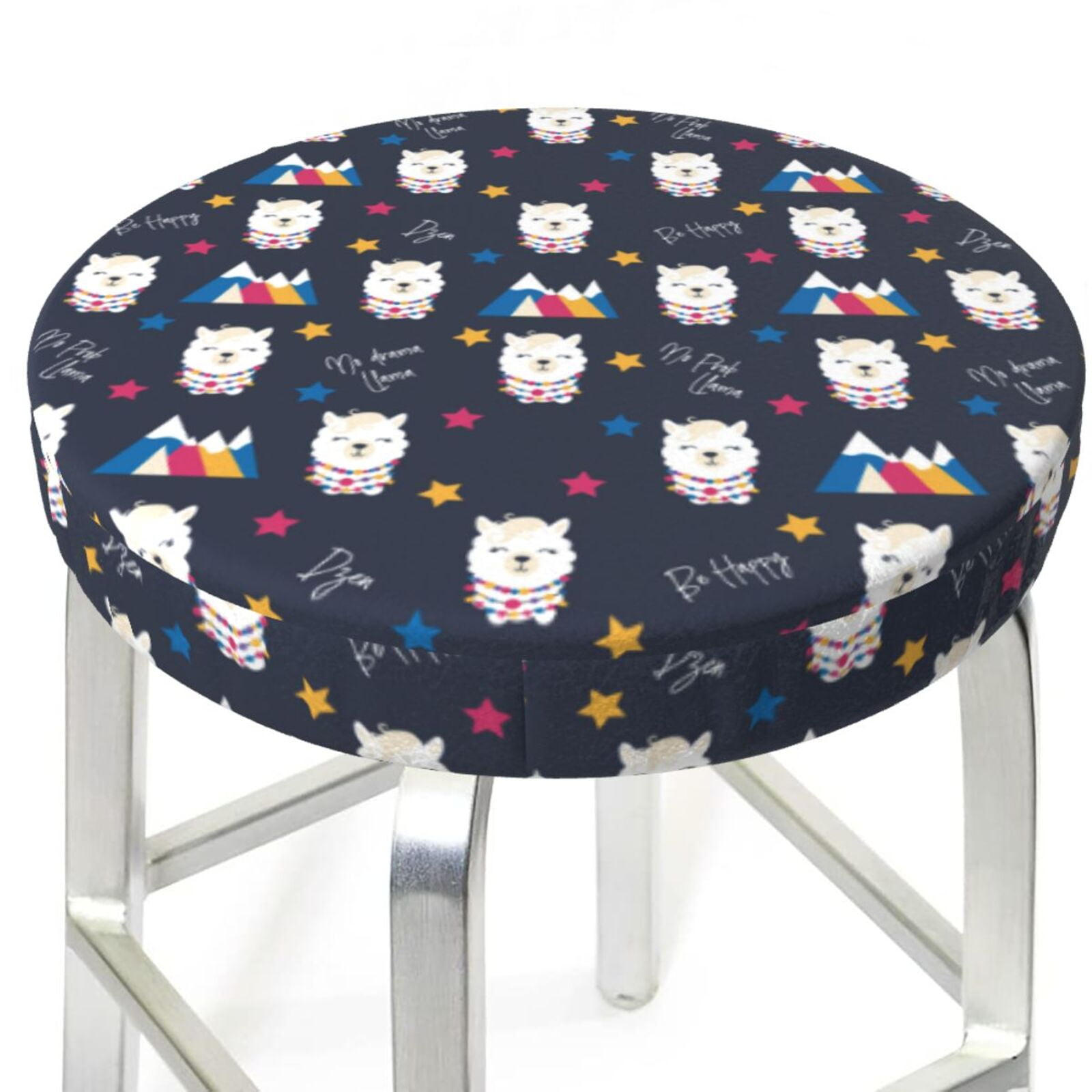 Round Bar Stool Seat Covers, Llamas 1 Elastic Round Chair Cover Stool ...