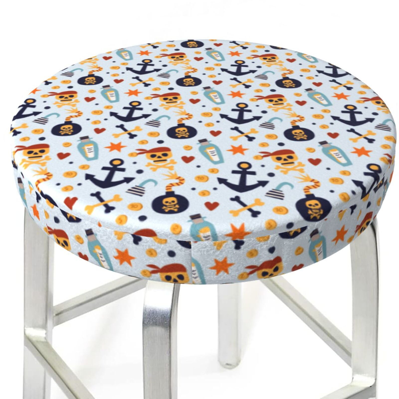 Round Bar Stool Seat Covers, Pirate Skull And Anchor Elastic Round ...