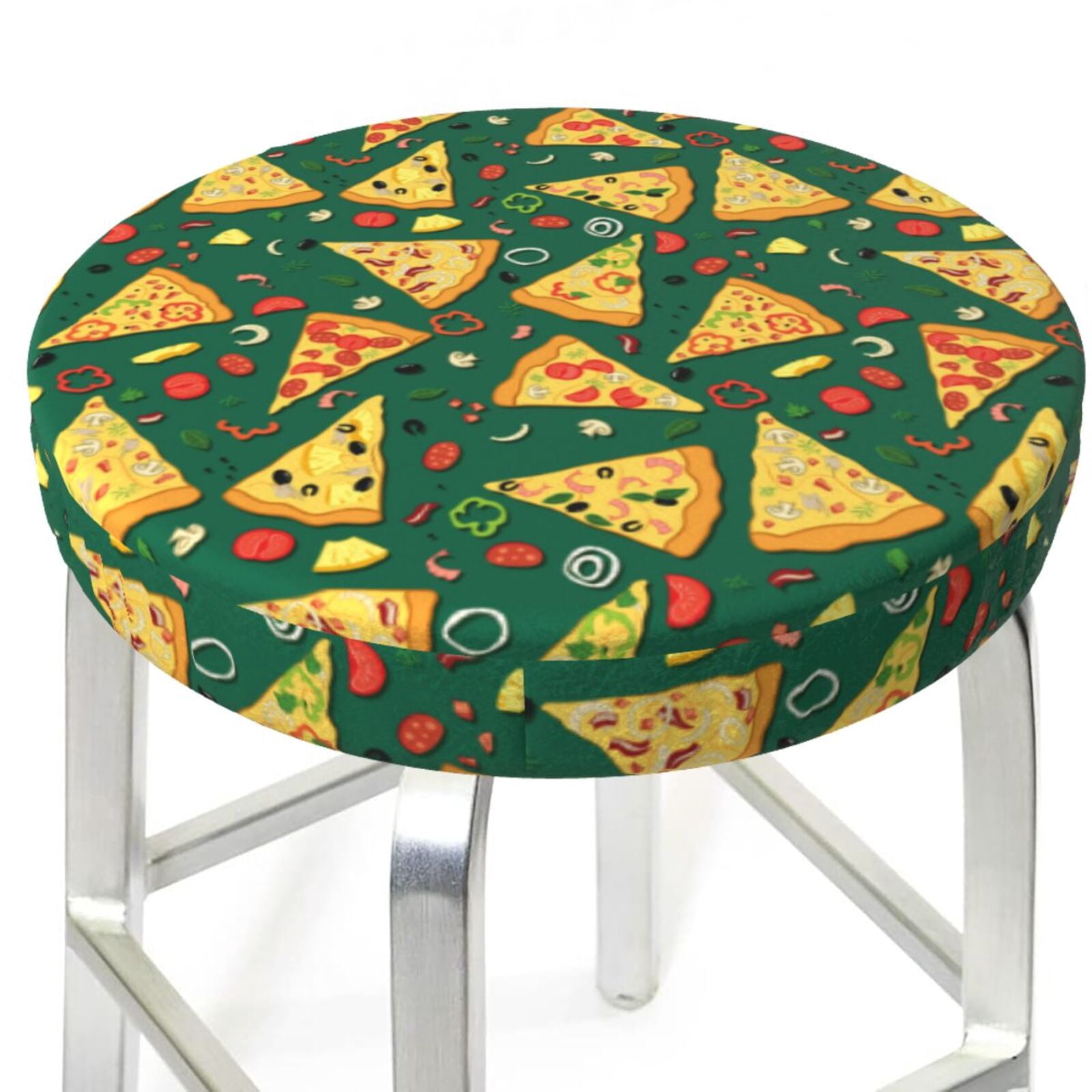 Round Bar Stool Seat Covers, Pizza Elastic Round Chair Cover Stool Seat ...