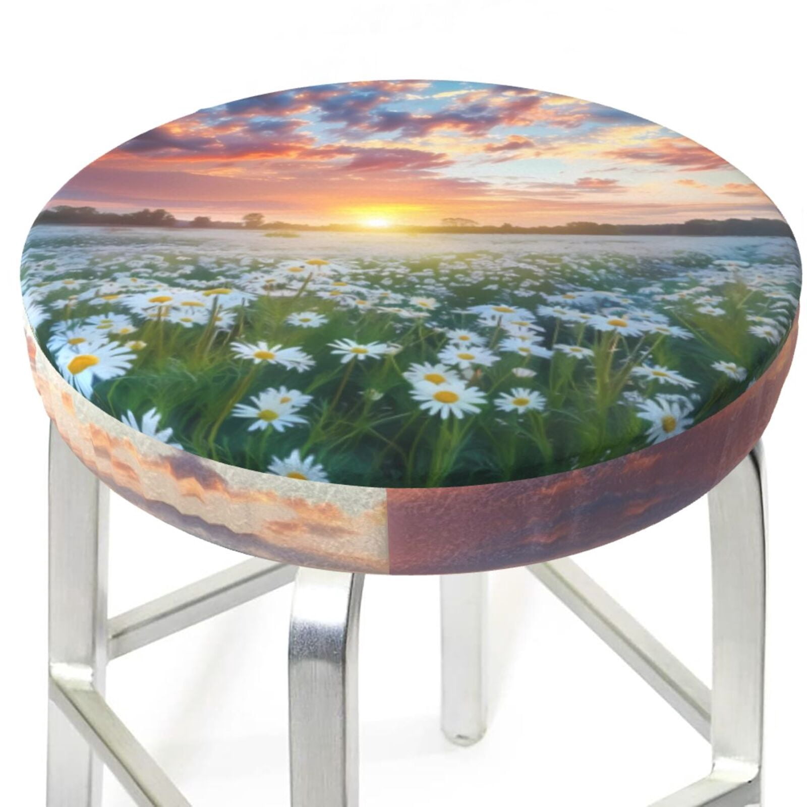 Round Bar Stool Seat Covers, Sunset Daisy Meadow Elastic Round Chair ...