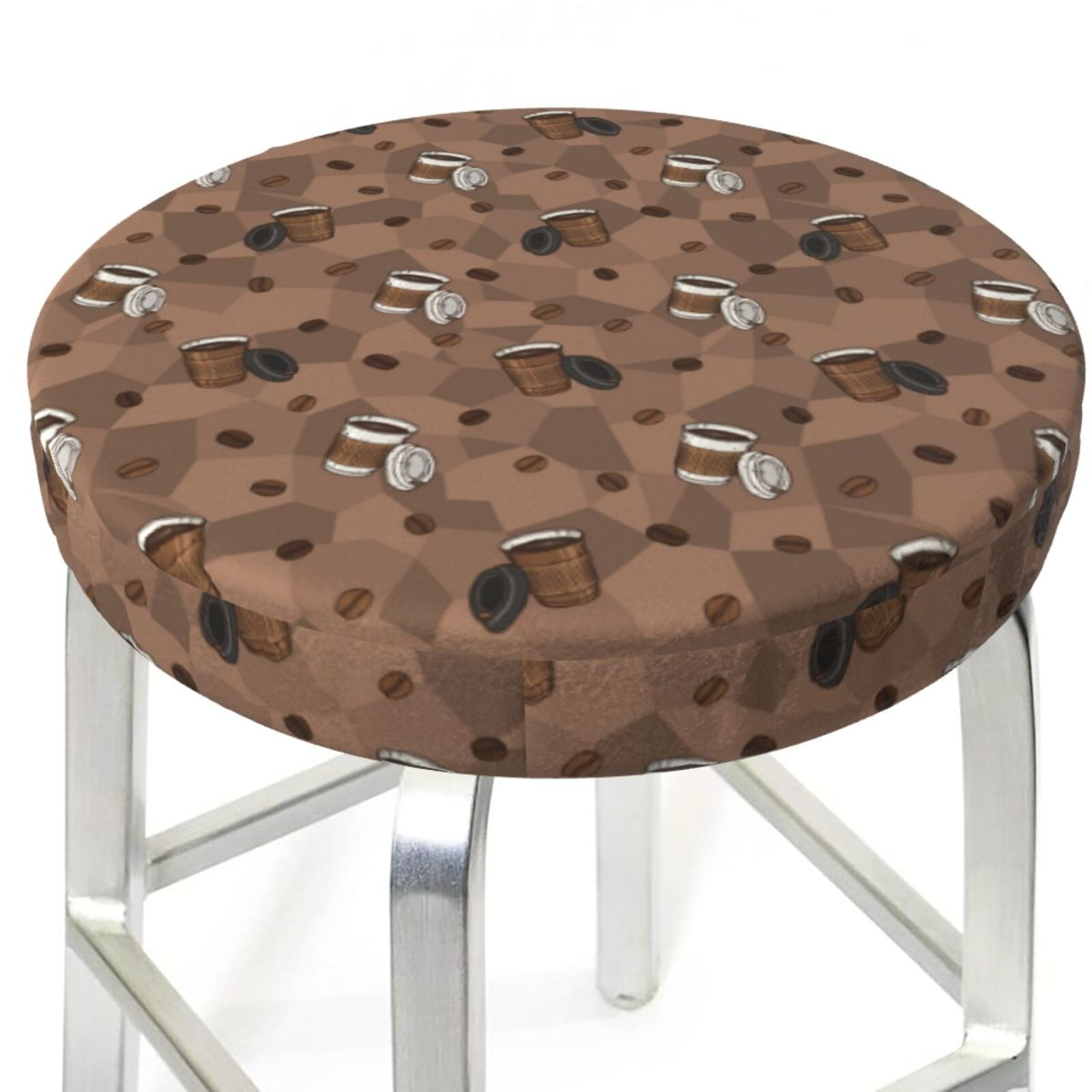Round Bar Stool Seat Covers, Warm Coffee Pattern Elastic Round Chair ...